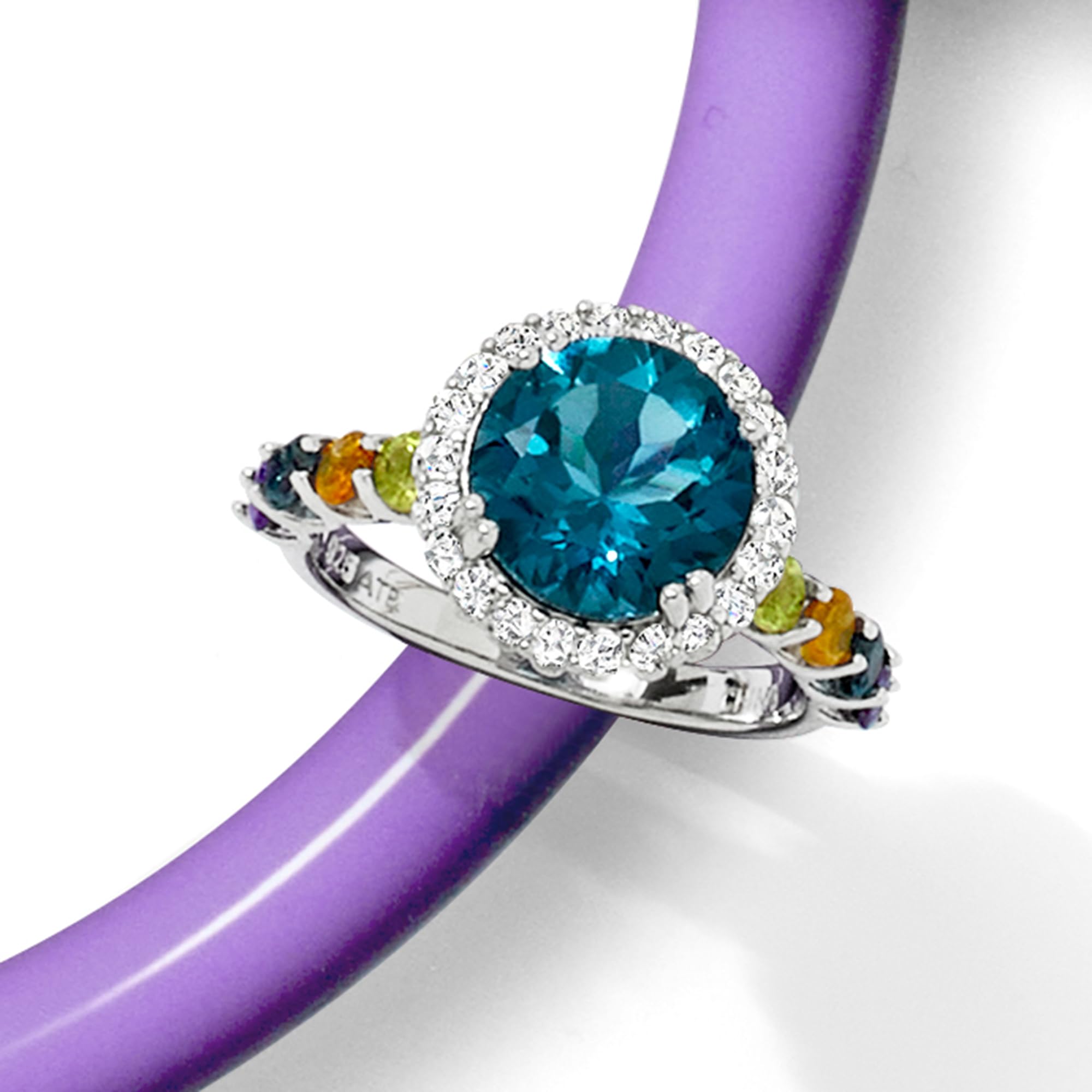 Ross-Simons 4.20 Carat London Blue Topaz and 1.00 ct. t.w. Multi-Gemstone Ring in Sterling Silver. Size 6