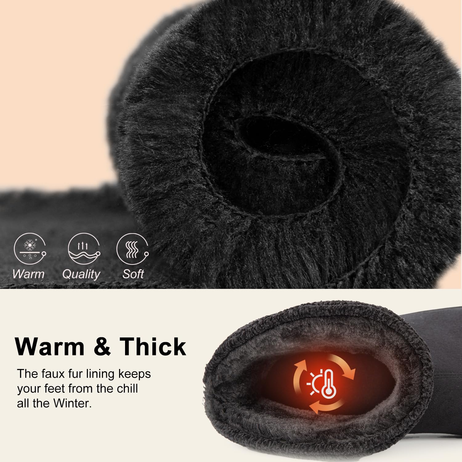 Longbay Women's Warm Chenille Knit Bootie Slippers Memory Foam Comfy Suede Fluffy Faux Fur Memory Foam Boots House Shoes (Large / 9-10, Black)