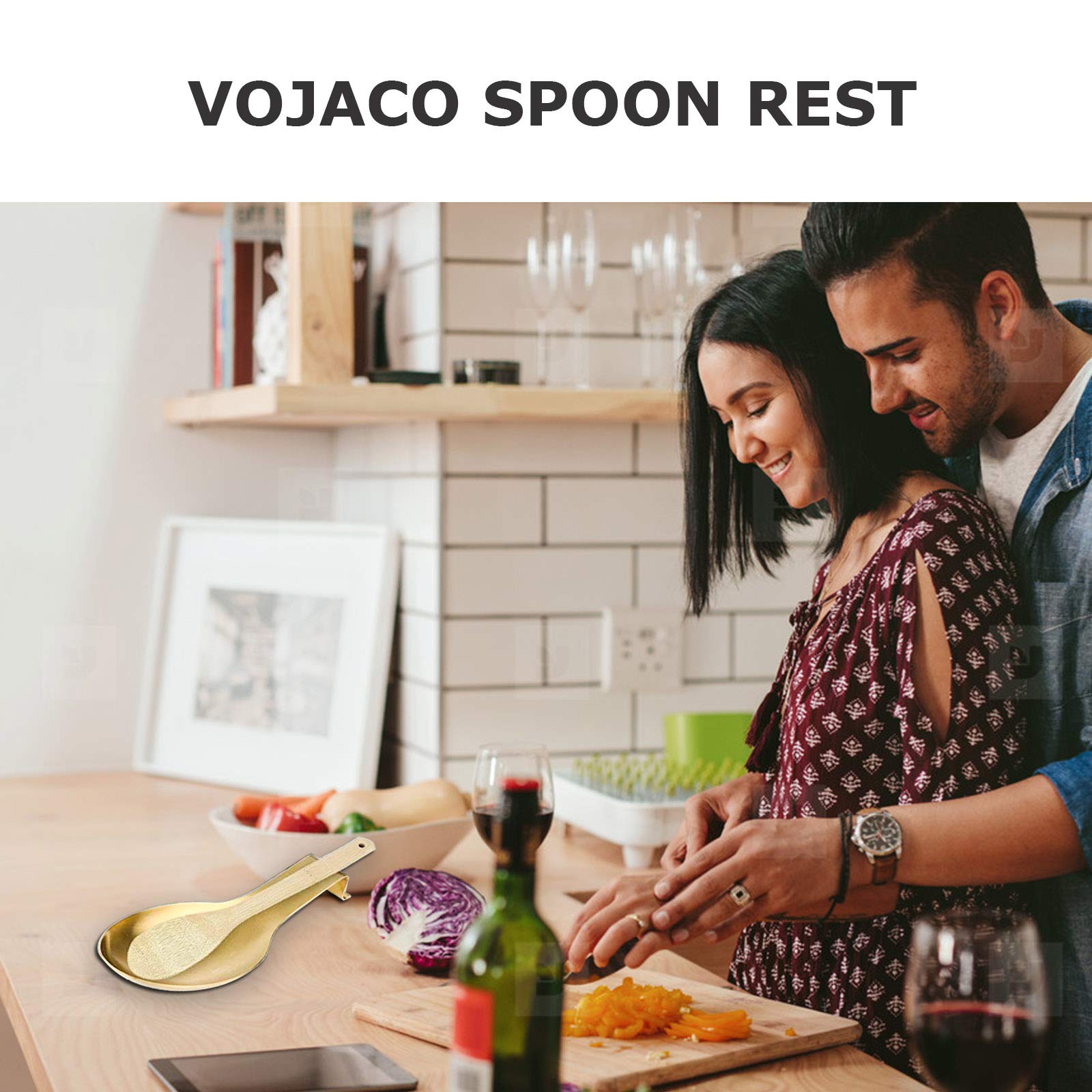 Stainless Steel Spoon Rest (2 Pack), VOJACO Spoon Rest for Kitchen Counter, Gold Spoon Holder for Stove Top for Spoons, Ladle, Spatula, Cooking Utensils or Kitchen Tools β Dishwasher Safe