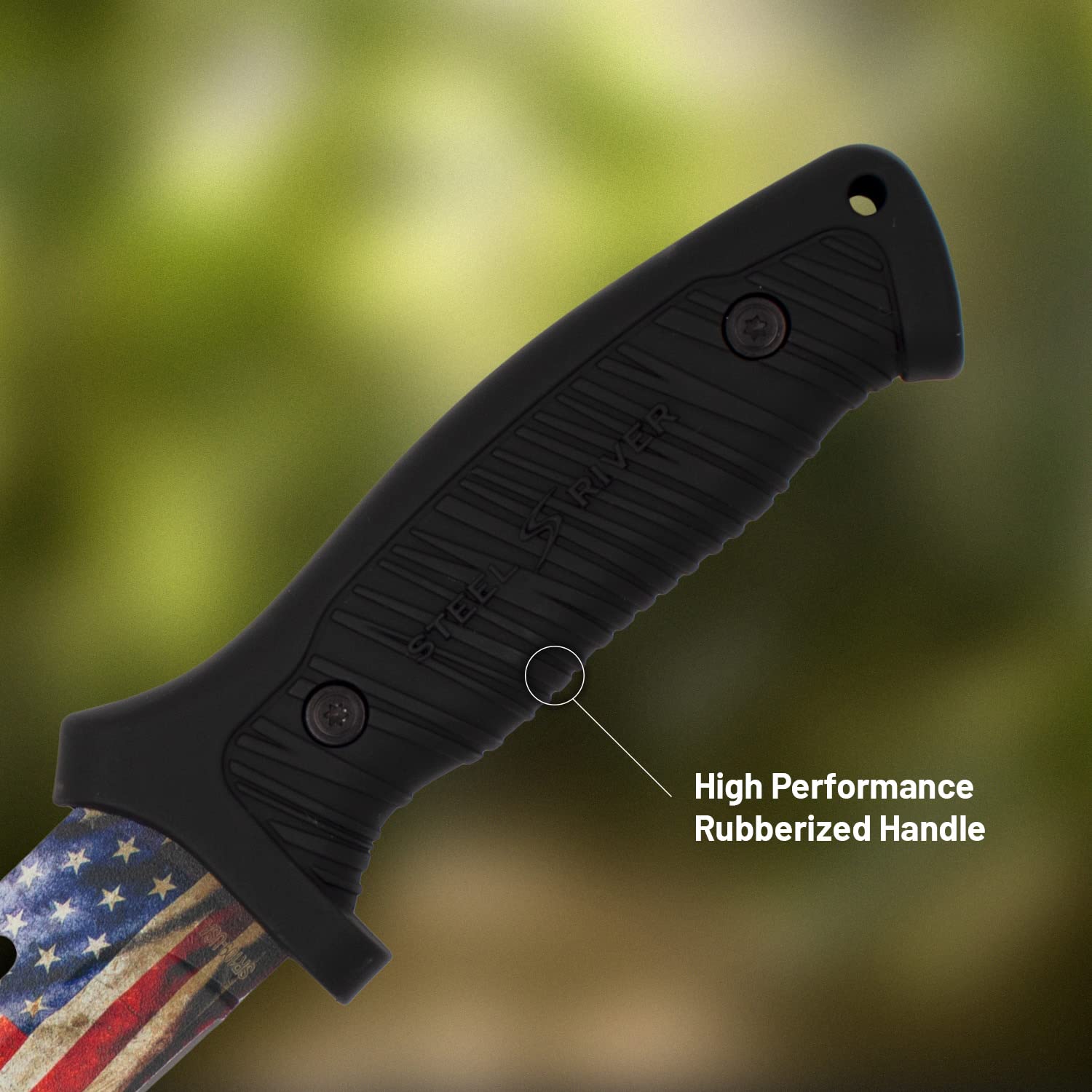 Steel River SR109 Colossal Fixed Blade Knife with Sheath | Utility Knife for Camping, Hunting, & Fishing | Survival Knife with Rubberized Handle & Leather Sheath (Patriot)