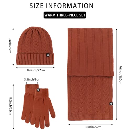 Women's Winter Beanie Hats Scarf Touchscreen Gloves for women men Warm Set Cable Knit Slouchy Cap with Fleece Lined (KHAKI)