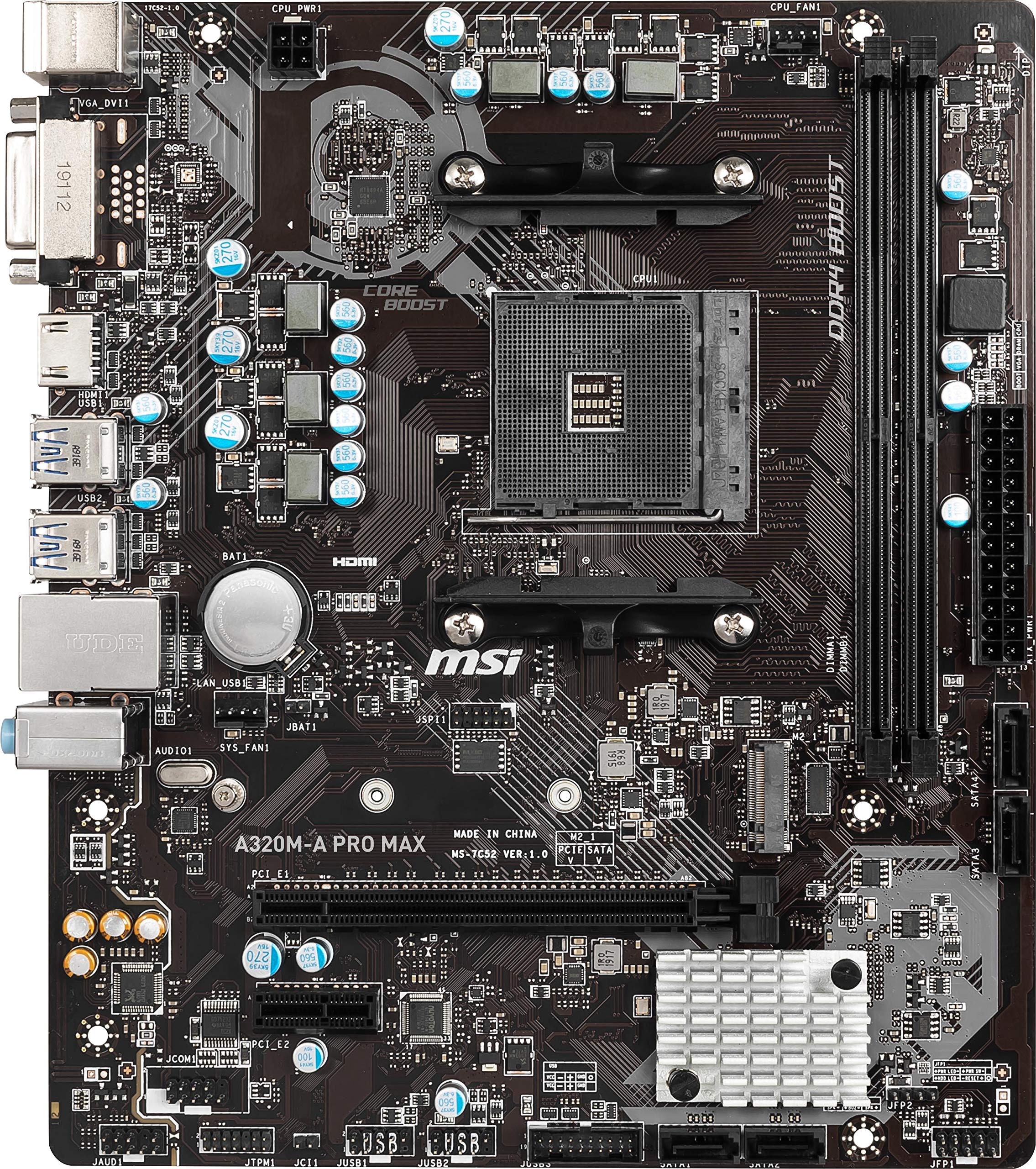 MSI ProSeries AMD A320 1st, 2nd, 3rd Gen Ryzen Compliant AM4 DDR4 HDMI DVI M.2 USB 3 Micro-ATX Motherboard (A320M-A PRO MAX)