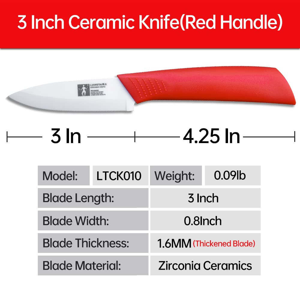 LIANGTAI Ceramic Knife 3 Inch Fruit Knife (Red Handle)