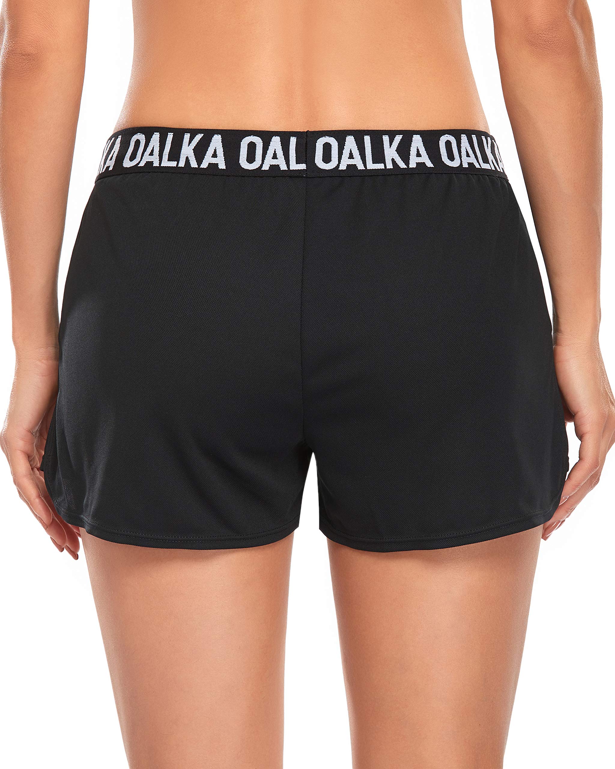 Oalka Women's Running Shorts Workout Athletic Fitness Side Pockets Gym Shorts Black S