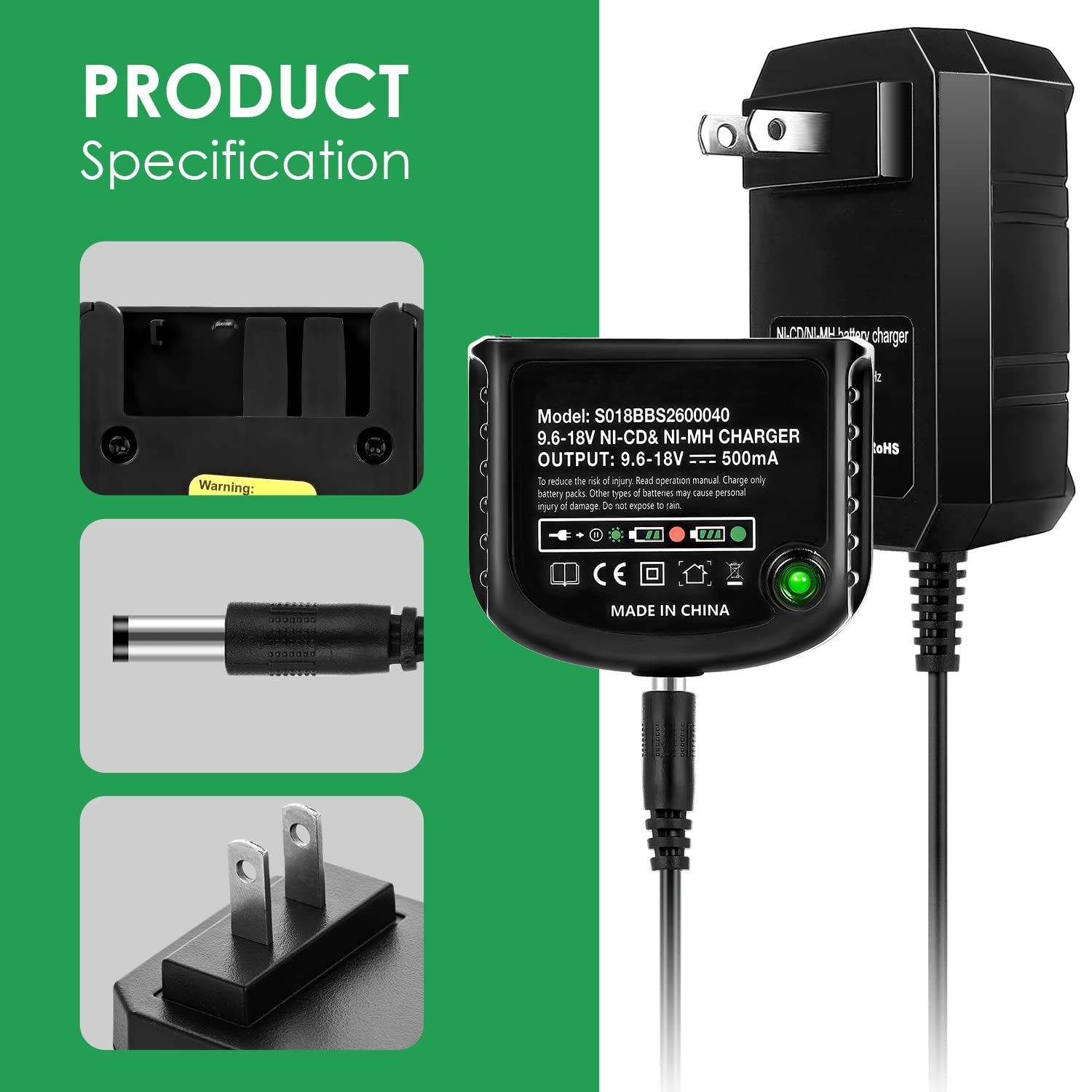 LUSAF 9.6V-18V Battery Charger Replacement for Black and Decker Battery Slide-in Style18V Ni-Cd Ni-MH Battery