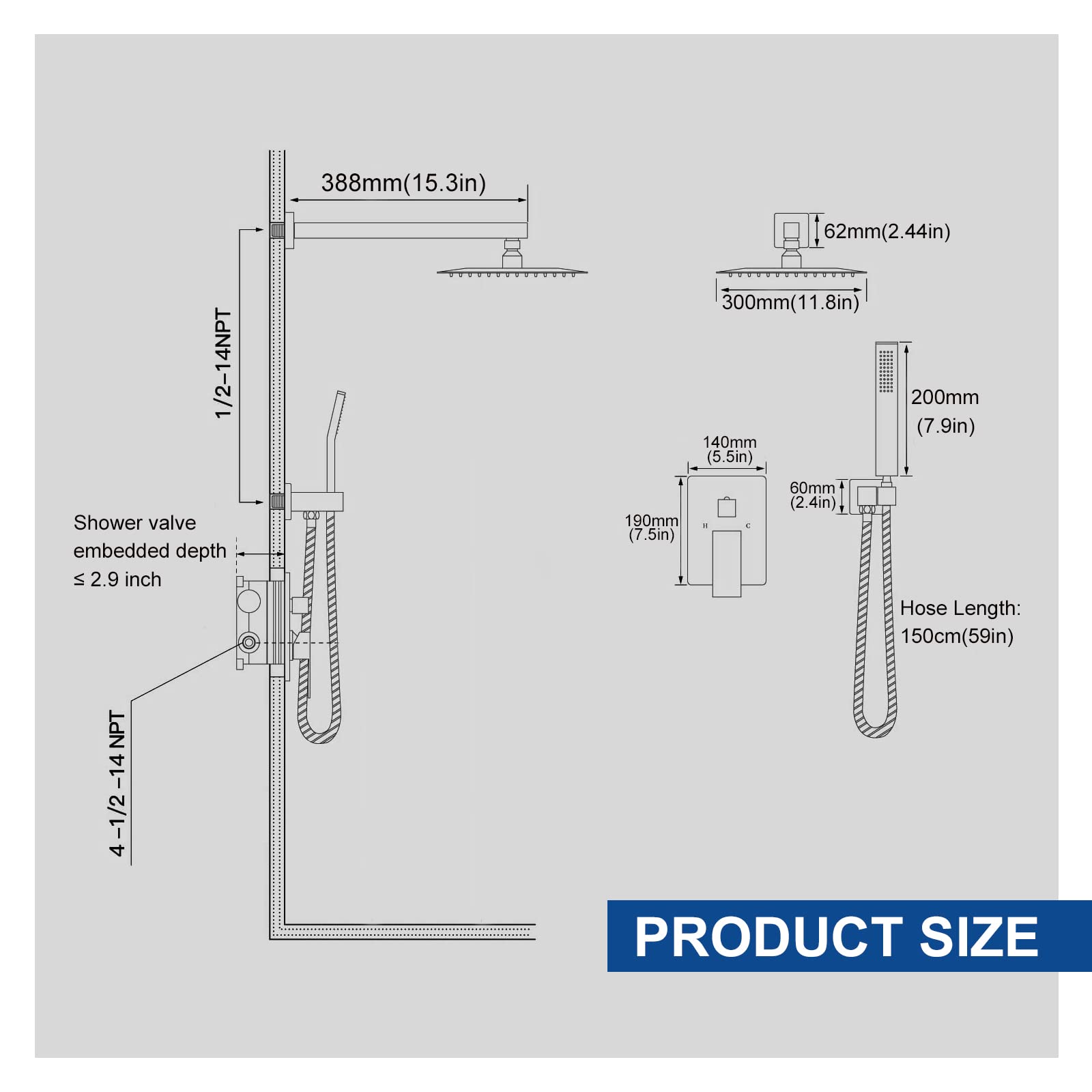 NERDON Shower System, 12 Inch Polish Chrome Luxury Rain Shower Head with Handheld Combo Set, Wall Mounted High Pressure Dual Shower Head System, Bathroom Shower Faucet set with Valve Body and Trim
