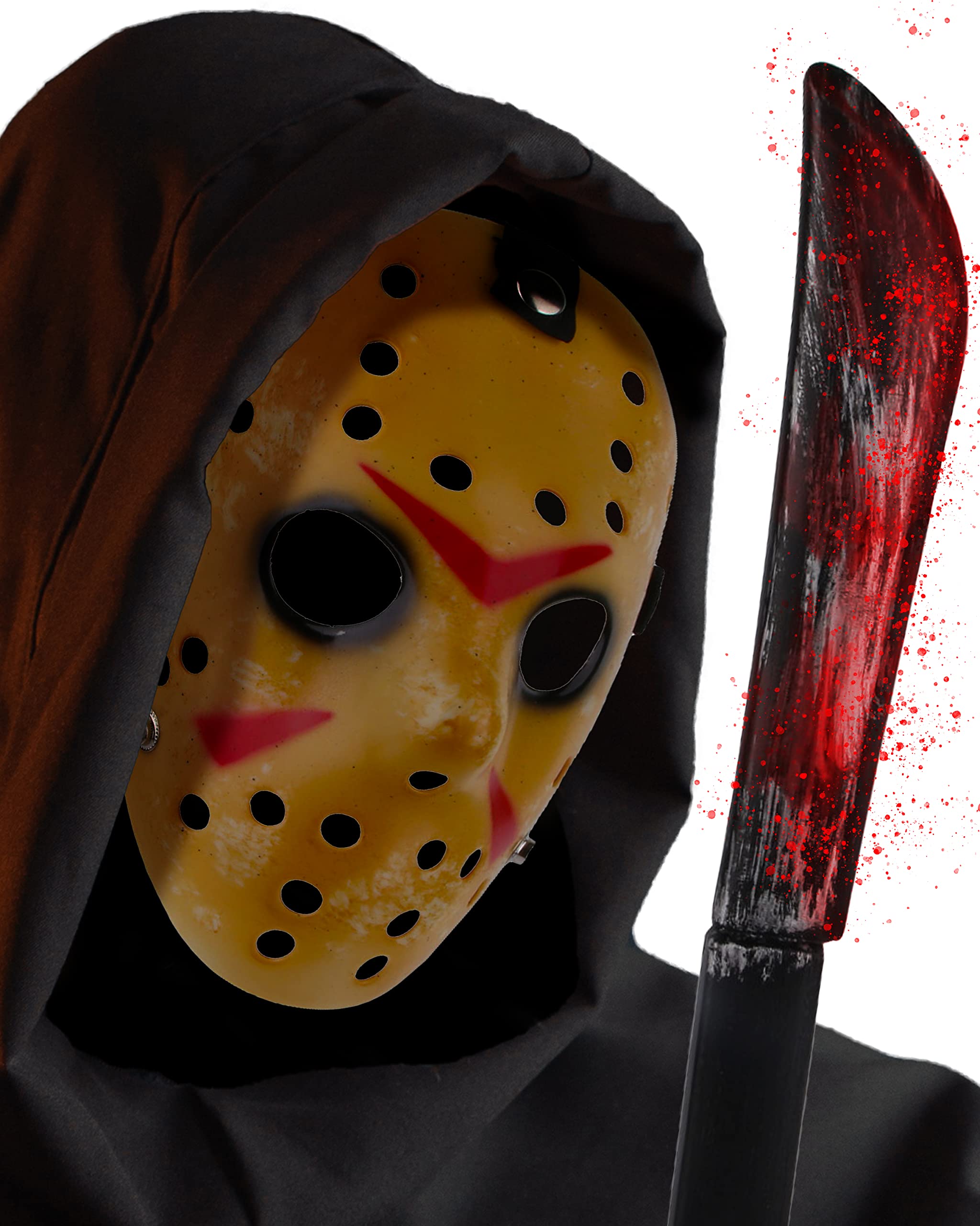 longpo Halloween Scary Mask with Machete Horror Hockey Mask for Adults Kids Cosplay (yellow)