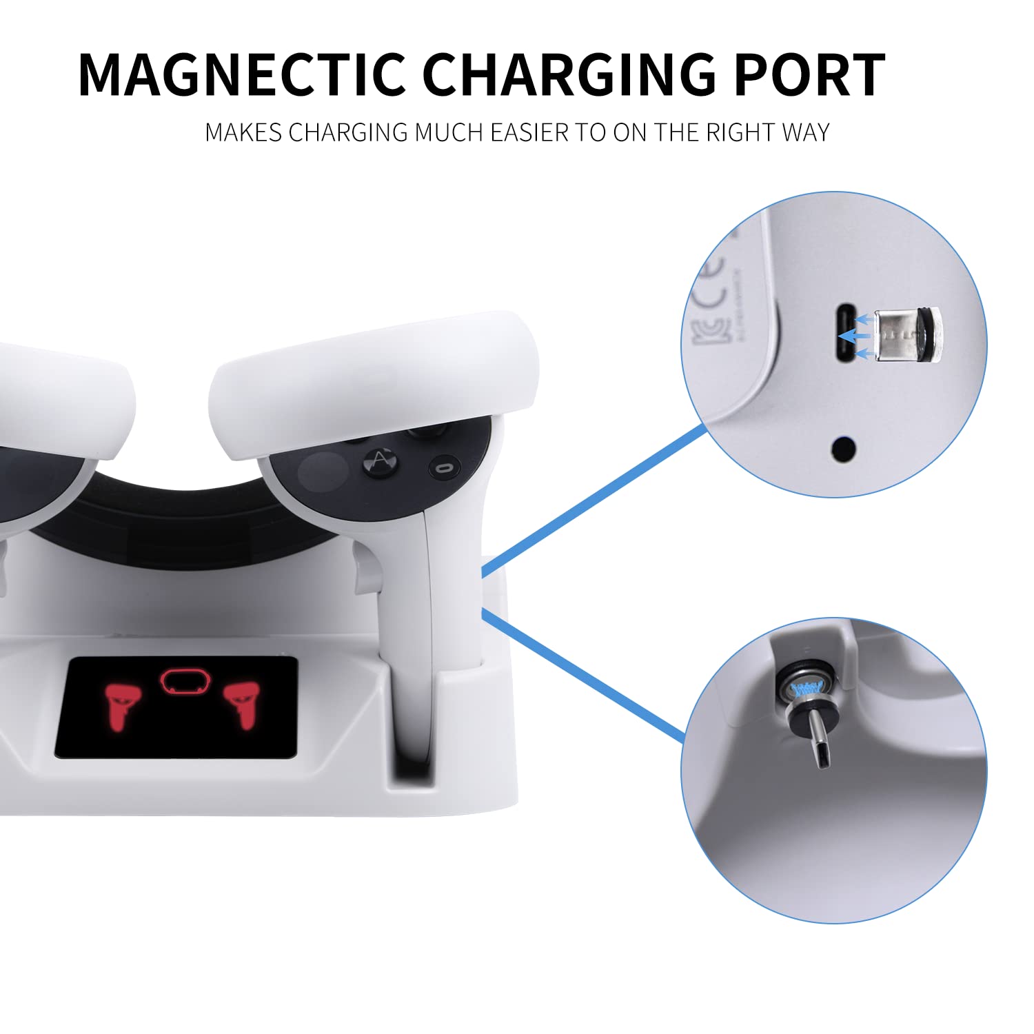 TechKen Charging Dock for Meta Quest 2, Enhanced Magnetic Charging Station with Rechargeable Batteries Pack for Quest 2 Grips [LED Indicate] [Support Elite Strap with Battery]