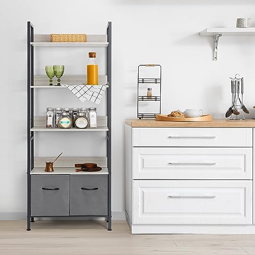 LIANTRAL 5-Tier Bookshelf with 2 Drawers