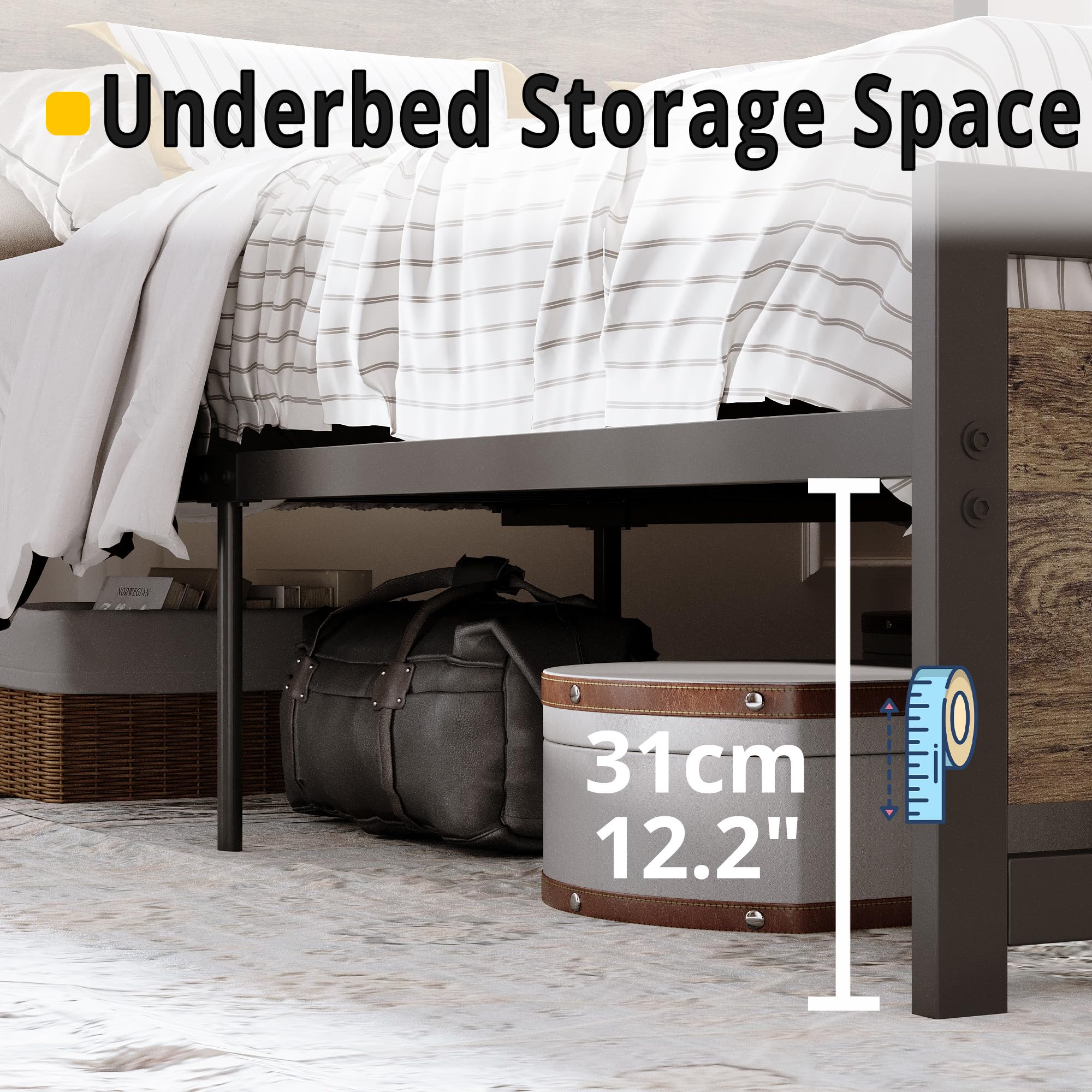 LIKIMIO Full Bed Frame with Headboard and Footboard, Metal Strong Supports, Easy Assembly, Noise-Free, No Box Spring Needed, Vintage Brown