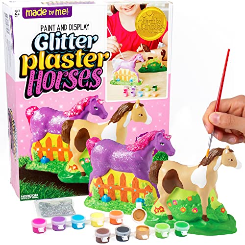Made By Me Paint & Display Glitter Ceramic Horses Activity Kit for Kids, Perfect DIY Horse Toys, Playdates and Sleepovers Ages 6, 7, 8, 9, Multi, 47718F