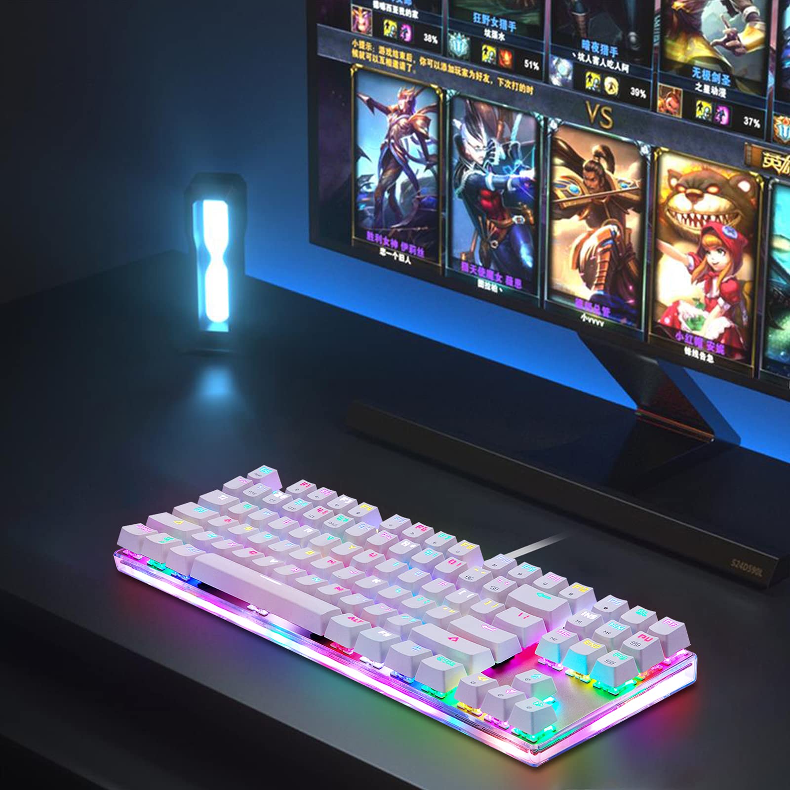 MOTOSPEED Gaming Mechanical Keyboard RGB Backlit Transparent Bottom Anti-ghosting 87 Keys,Illuminated USB Gaming Keyboard for Mac/PC/Laptop White