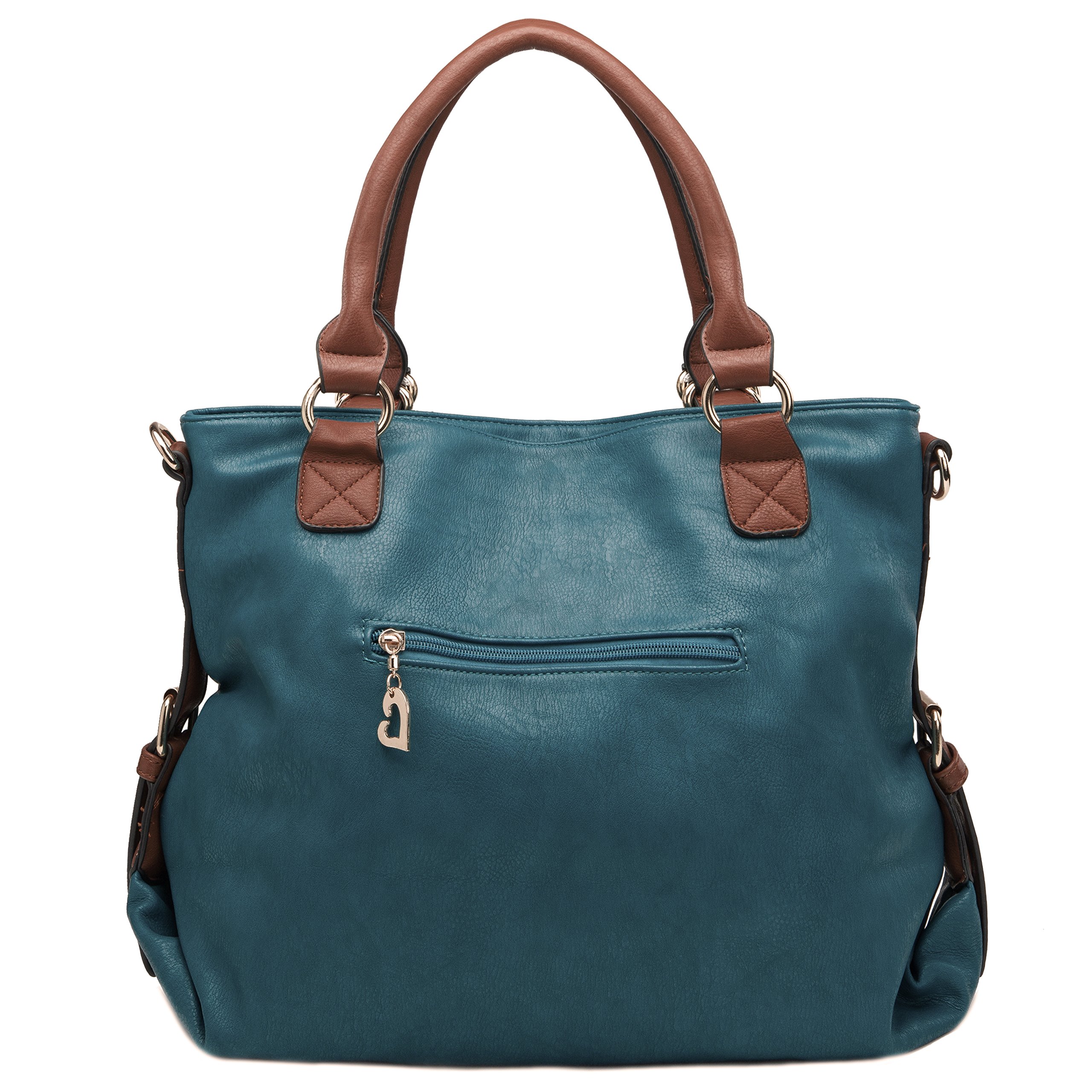 MG Collection THALIA Handbag for Women, Dark Teal Leatherette Purse with Top Handle, Shoulder Straps and Decorative Tassel