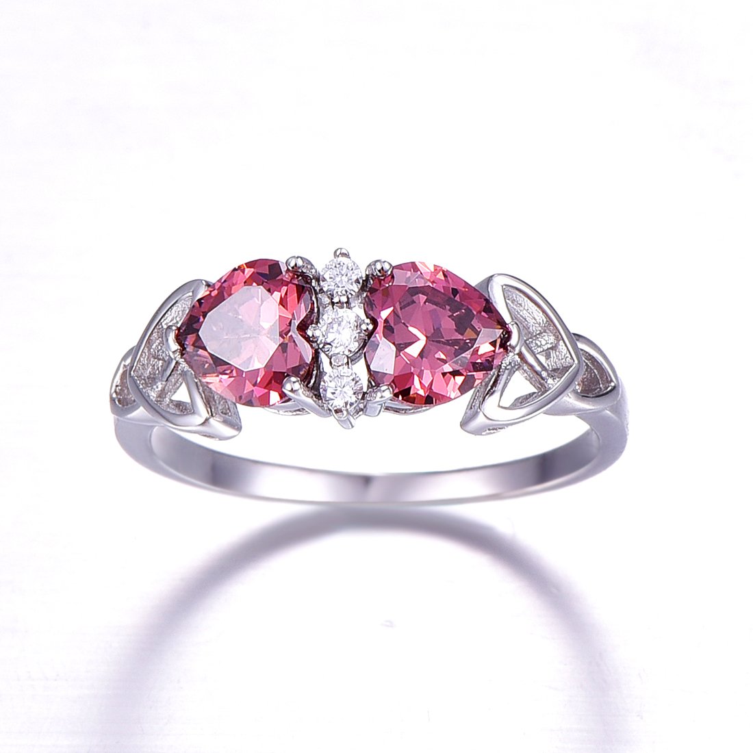 Merthus 6x6mm Heart Shape Simulated Spessartine Garnet 925 Sterling Silver Irish Trinity Celtic Knot Ring for Women Size 7