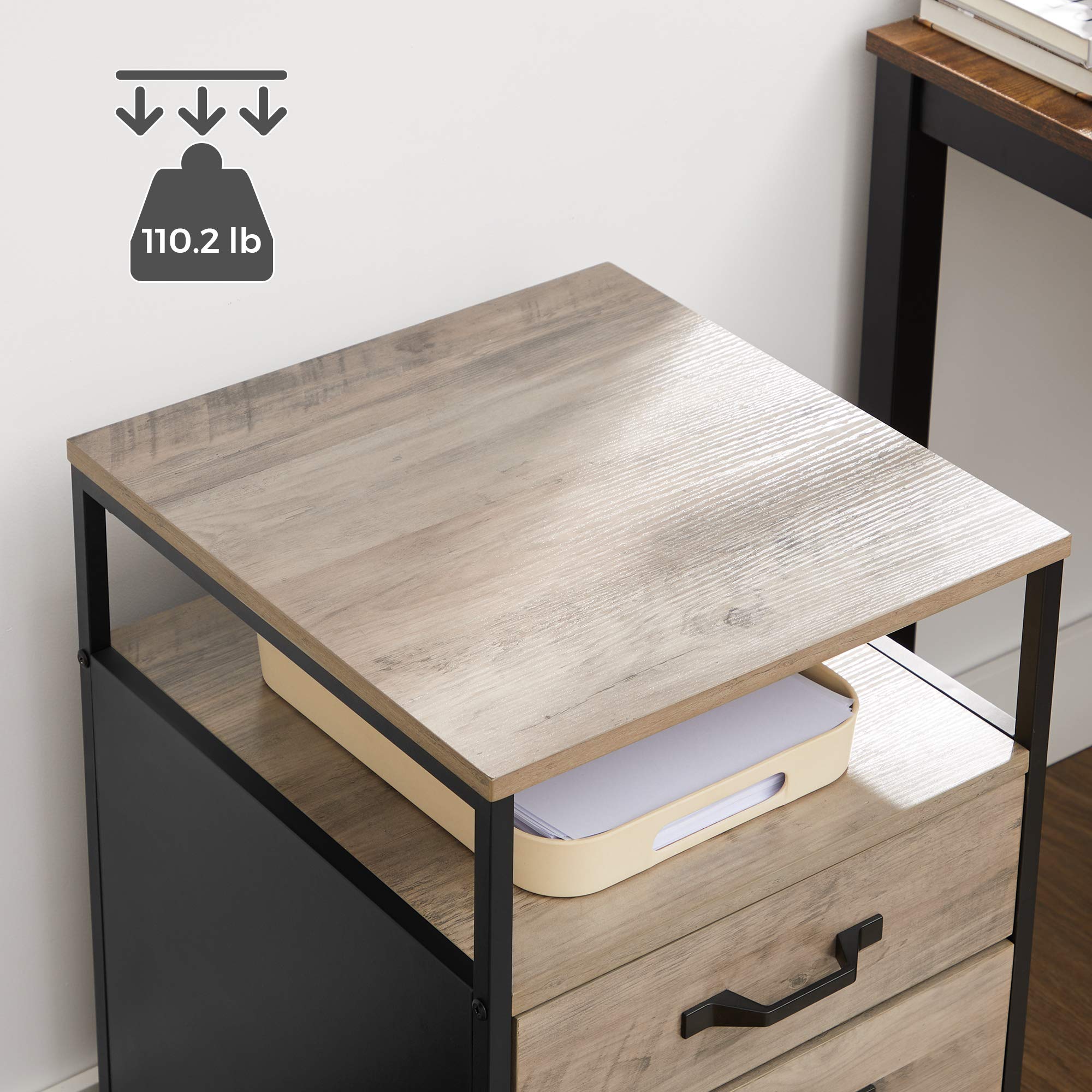 VASAGLE Ladder Shelf and Rolling Filing Cabinet Bundle, Industrial Style Office Storage Units, Mobile Cabinet on Wheels with Drawers, Greige and Black ULLS44MB and UOFC071B02