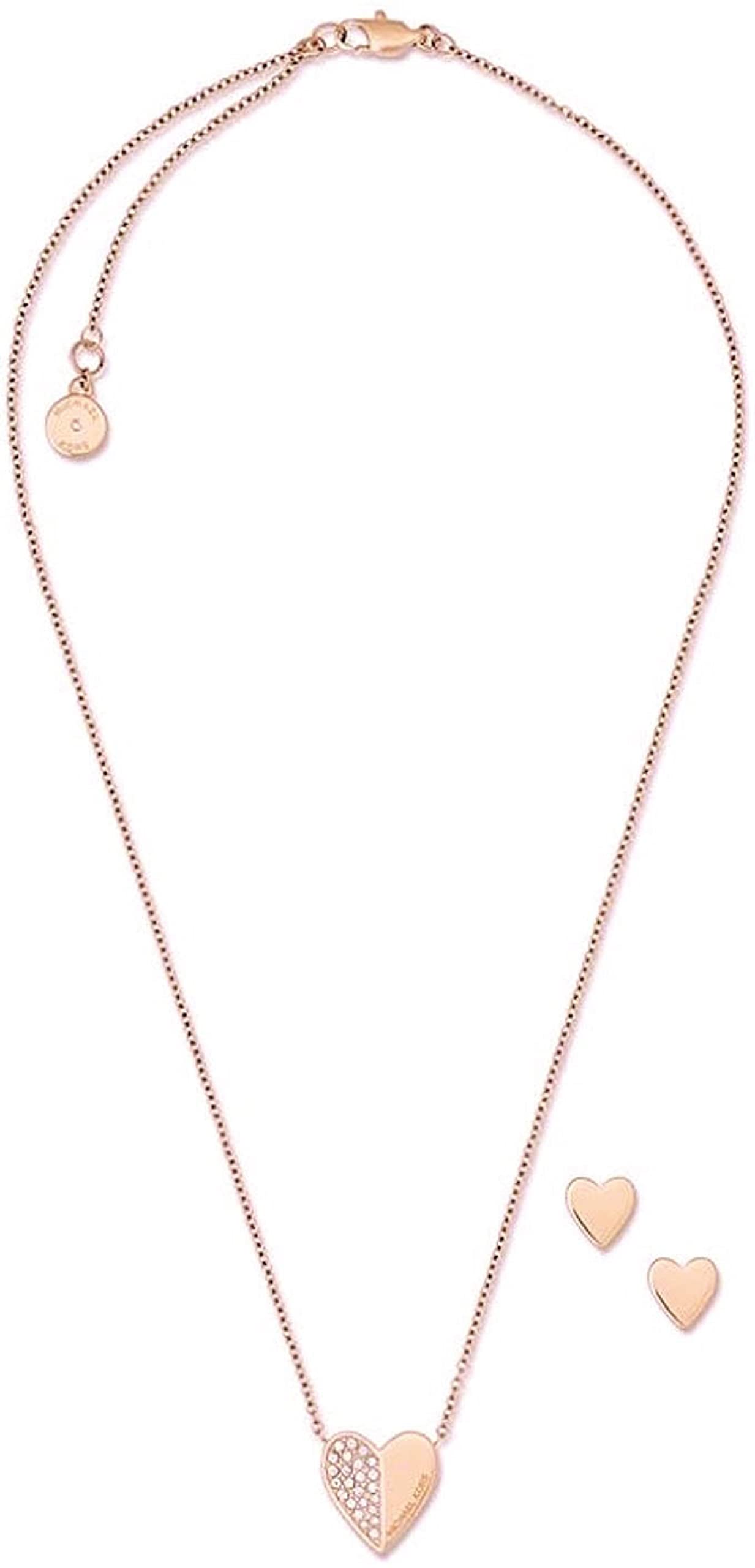 Michael Kors Set MKJ5947791 Stud Earrings & Pave Crystal Neckless Rose Gold Tone