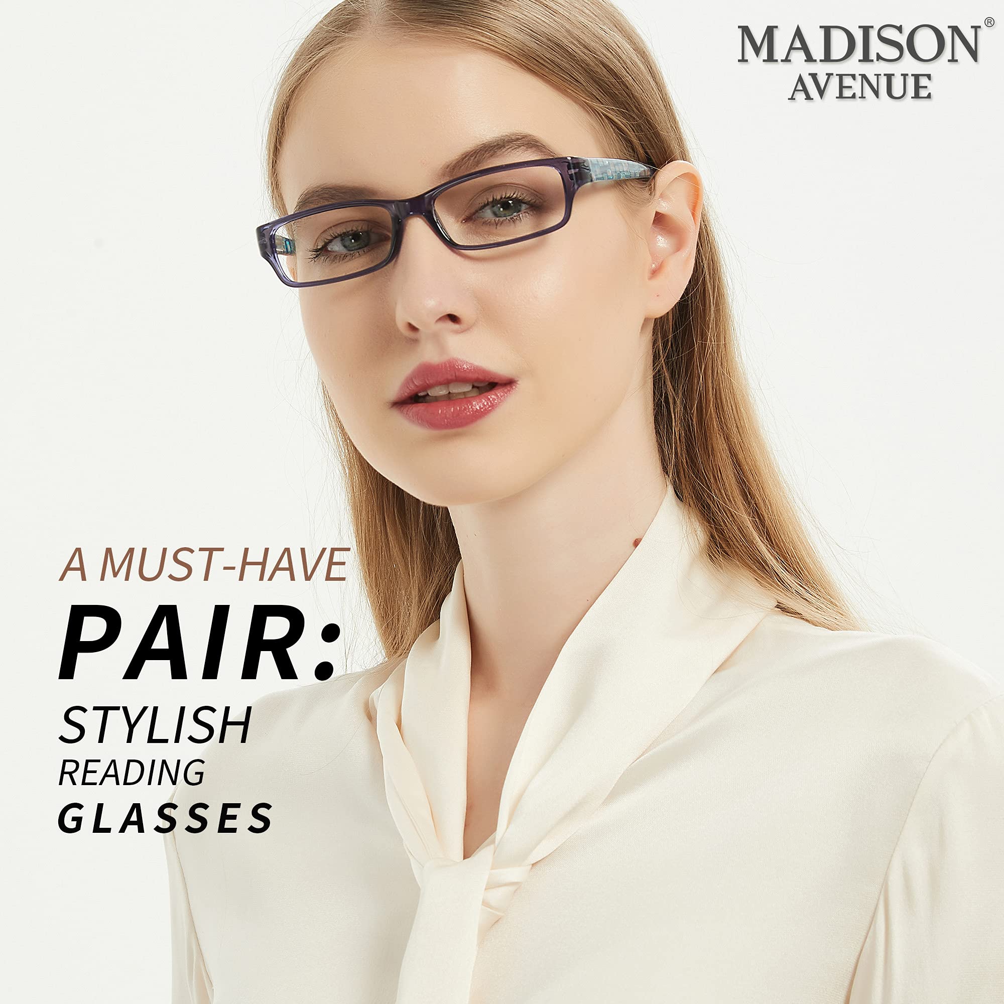 Madison Avenue 4 Pack Multicolor Blue Light Blocking Reading Glasses for Women Spring Hinge +1.5