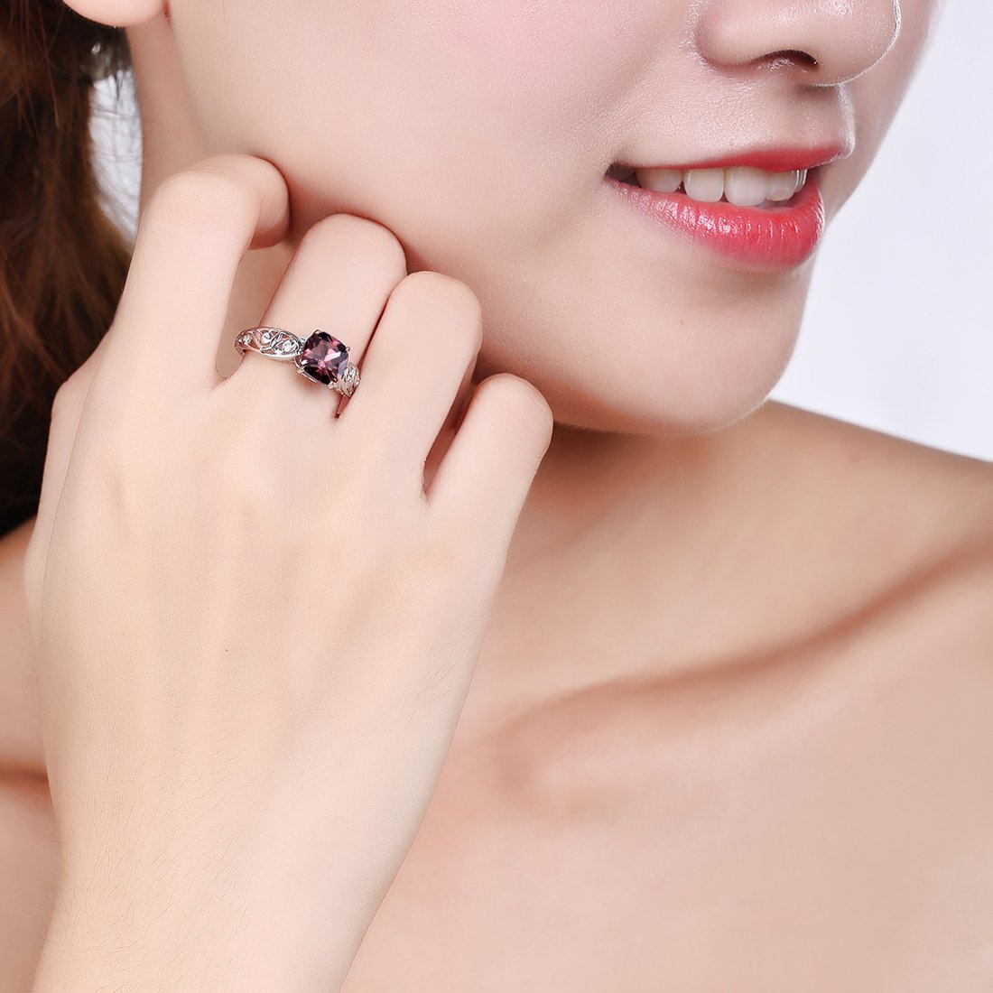 Merthus 8x8mm Cushion Cut Simulated Spessartine Garnet 925 Sterling Silver Vine Leaf Wedding Ring Band Bridal Ring Set for Women Size 8