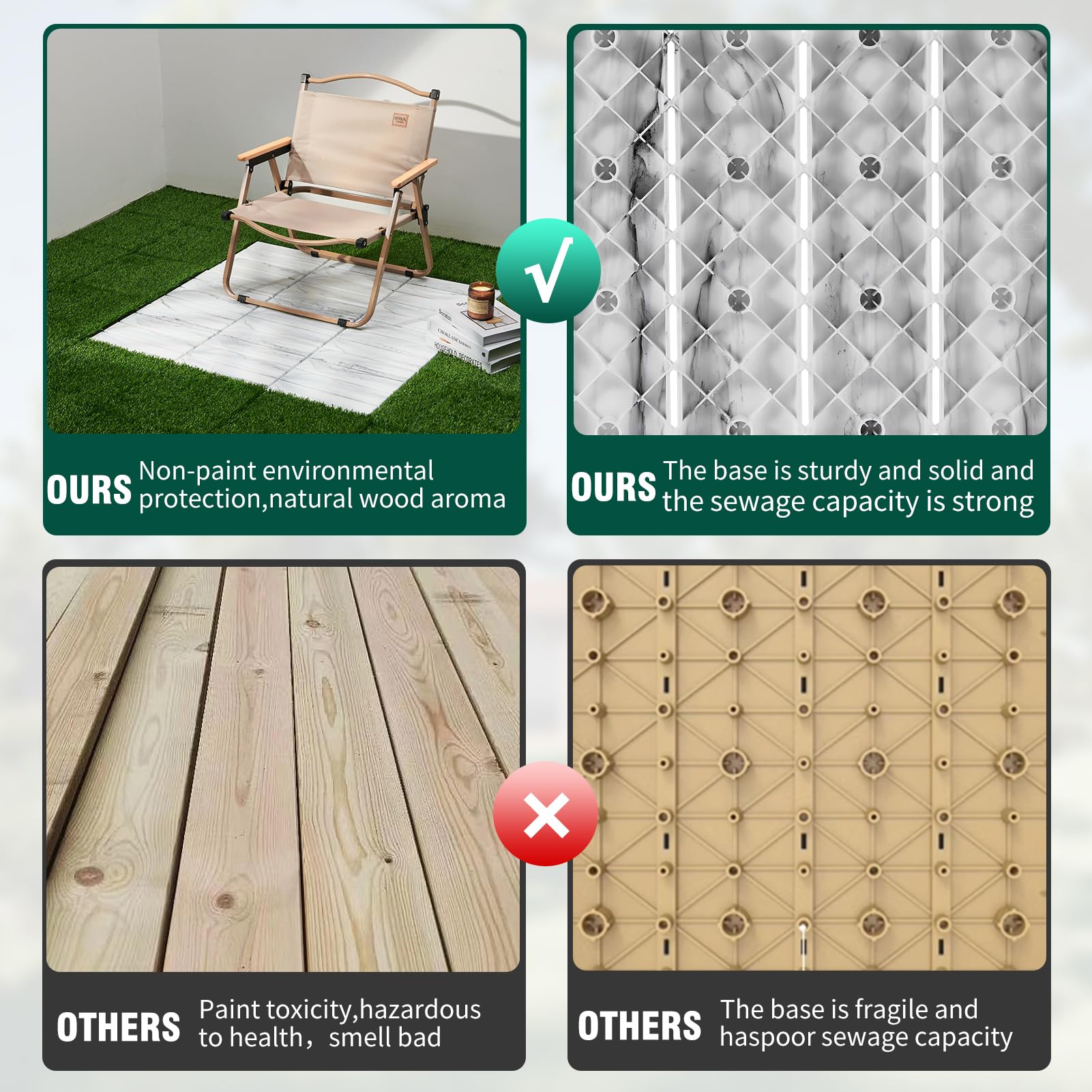 PANDAHOME 22 PCS Wood Plastic Composite Patio Deck Tiles, 12βx12β Coextrusion Pattern Interlocking Decking Tiles, Water Resistant for Indoor & Outdoor, 22 sq. ft - Westminster Grey 3D