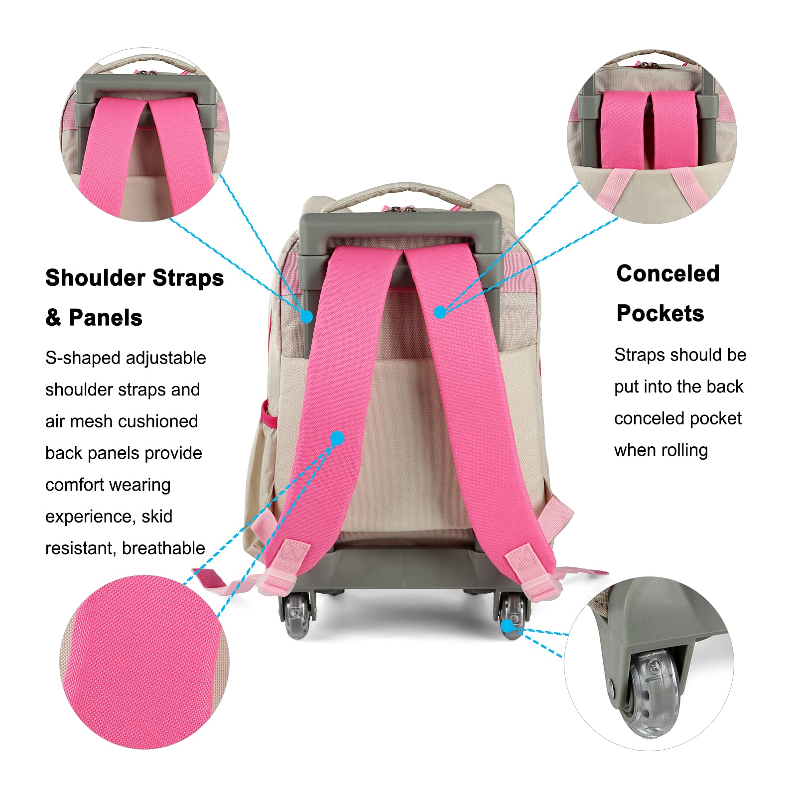 seastig Toddler Rolling Backpack Kids Suitcase Luggage Backpack with Wheels Cute Small Preschool Backpack for Travel School