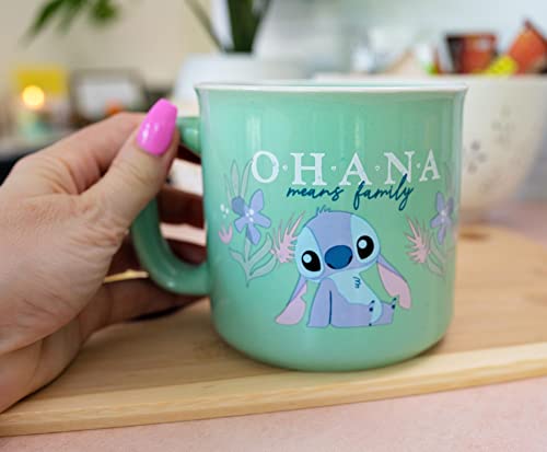 Silver Buffalo Lilo and Stitch Ohana Sitting Floral Ceramic Camper Mug, 20 Ounces, 20oz Ohana Sitting Floral, 20oz