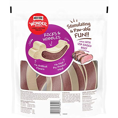 Milk-Bone Wonder Bones Long Lasting Dog Treats, Real Beef, 7 Small/Medium Paw Rockers