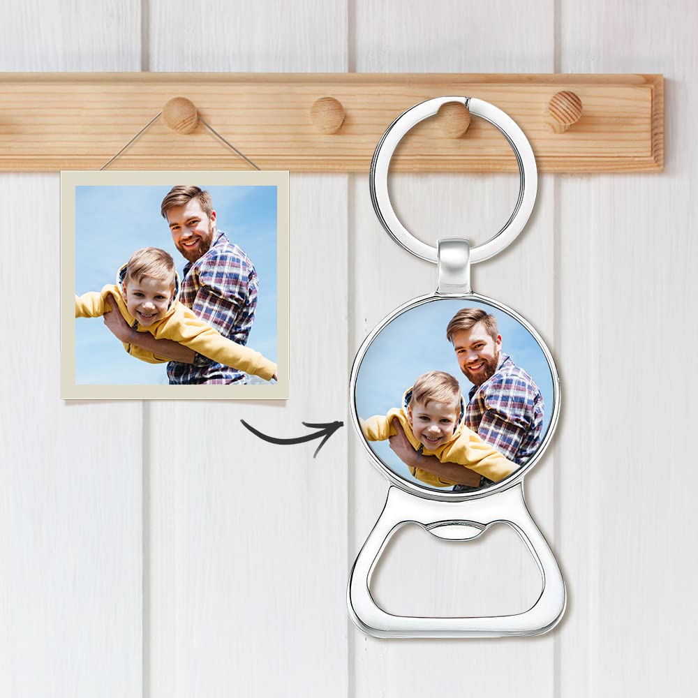 VEELU Custom Photo bottle opener keychain Engraved Photo Key chain For Dad Family Gifts With Bottle Opener