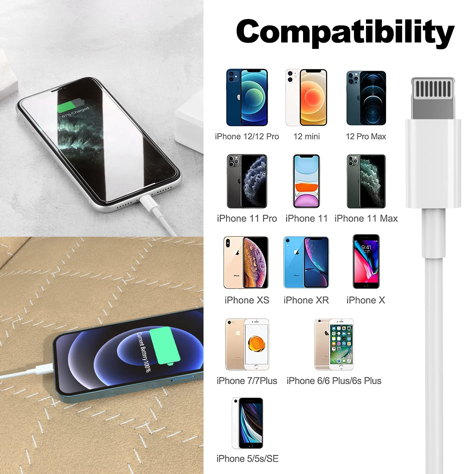 WPVBAM 4-Pack[MFi Certified] iPhone Charger Cord 10 ft Long,USB to Lightning Cable,Black