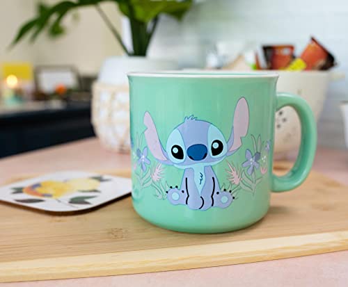Silver Buffalo Lilo and Stitch Ohana Sitting Floral Ceramic Camper Mug, 20 Ounces, 20oz Ohana Sitting Floral, 20oz