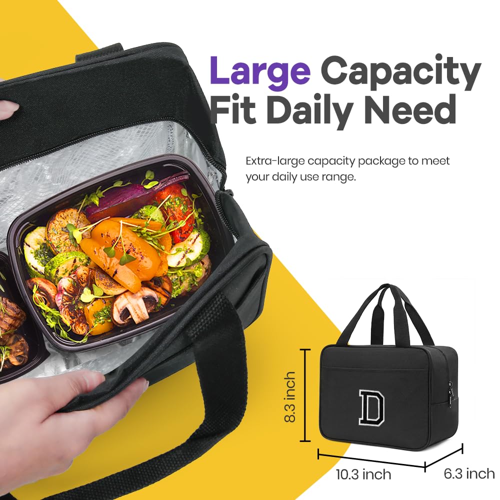 Lunch Bag Women Men, Lunch Box for Work, Insulated Reusable Lunchbox, Personalized Lunch Tote Bag for Work, Office, Picnic, Beach (Black,A)