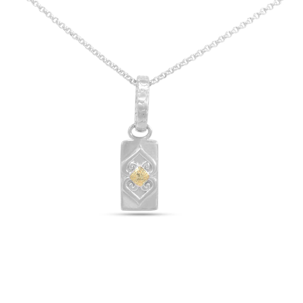 New Beginnings by Janyl Adair - Yellow Gold Plated .925 Sterling Silver Rectangular Enhancer Pendant Necklace - 18” w/ 2" Adjustable Extender