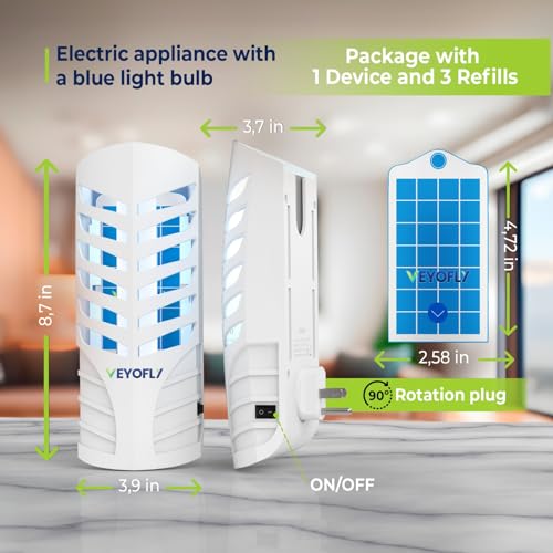 VEYOFLY Fly Trap, Plug in Flying Insect Trap, Fruit Fly Traps for Indoors-Safer Home Indoor- Bug Light Indoor Plug in- Mosquito,Fruit Fly, Gnat Trap, Flea Trap, Bugs- No Odor (1 Device+3 Refills)
