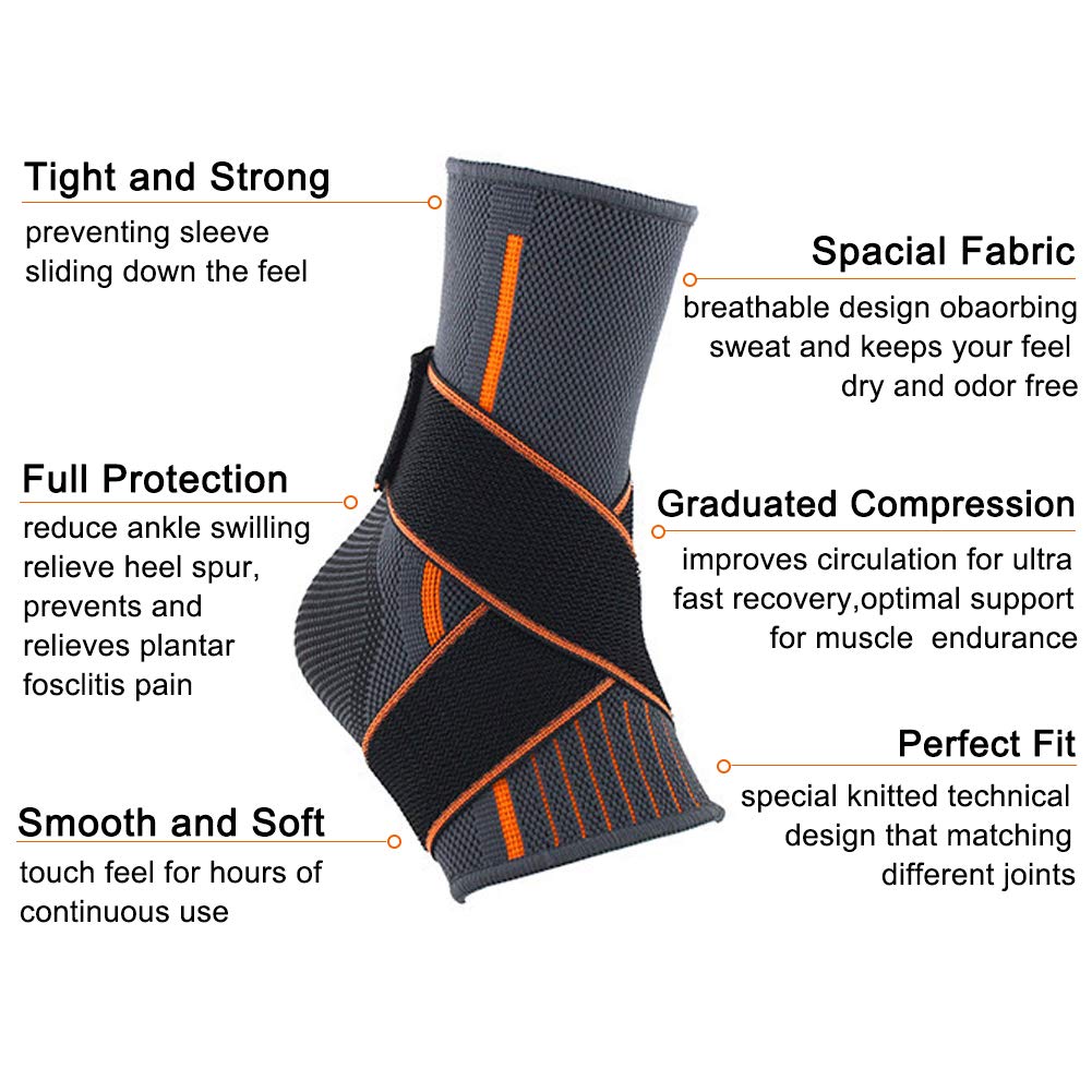 Qicuio 【1 Pair】 Ankle Support,Plantar Fasciitis Sock Ankle Brace with Straps,Sport Ankle Brace&Achilles Tendon Sleeve with Arch Support,Adjustable Foot Sleeves Compression Socks (Free Size for Men(pair))