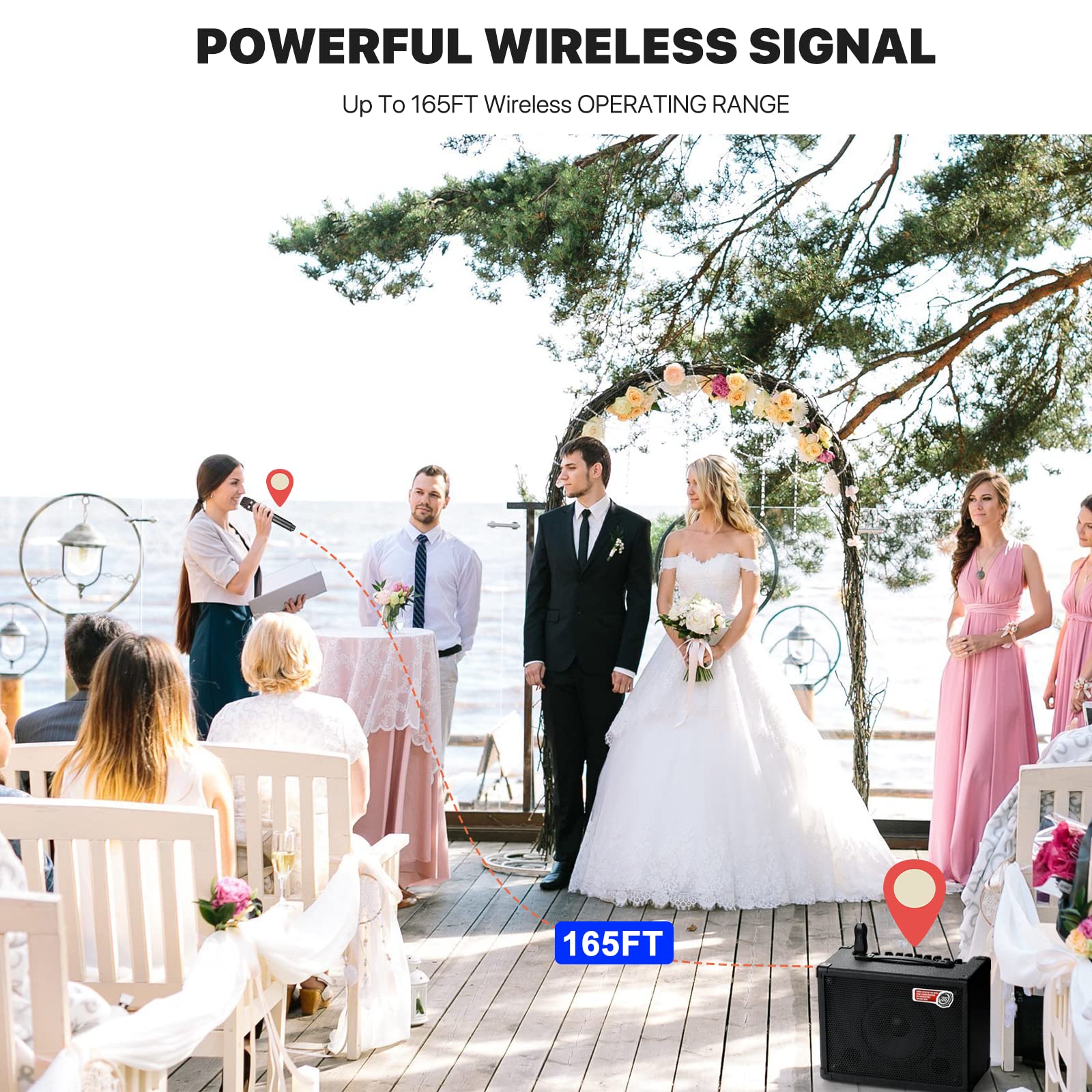 Wireless Microphone, Karaoke Cordless Microphone, UHF Handheld Dynamic Mic System with Rechargeable Receiver (165ft Range) for Singing, Wedding, Party, Speech, Church, Meeting, PA System