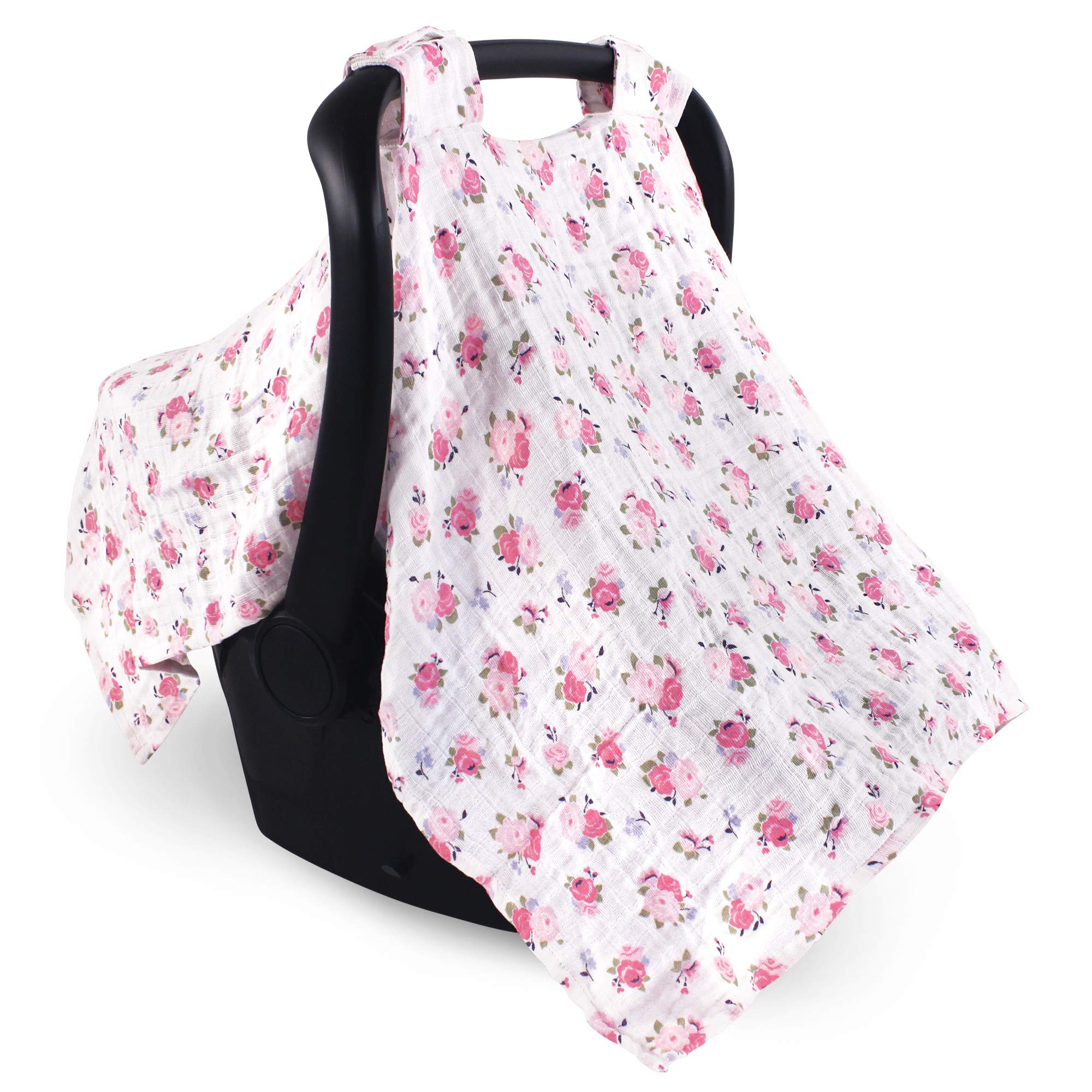 Luvable Friends Unisex Baby Muslin Car Seat Canopy, Elephant, One Size