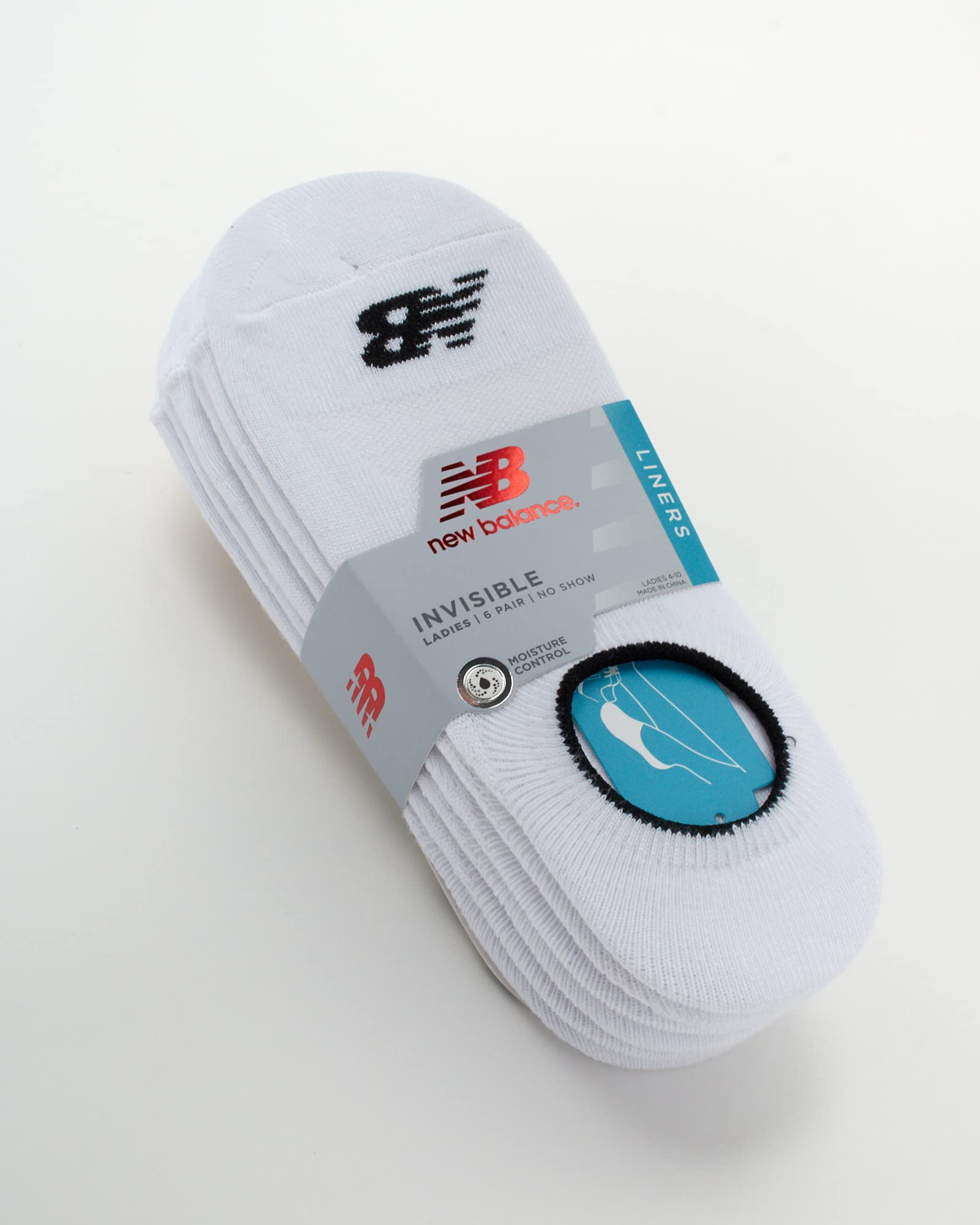New Balance Women's Invisible No Show Non-Slip Liner Socks (6 Pack), Size 4-10, Solid White
