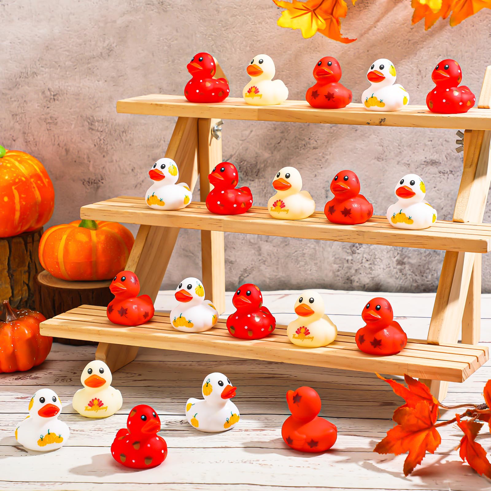 Libima 24 Pcs Thanksgiving Rubber Ducks 2'' Mini Fall Rubber Duckies with Pumpkin Leaf Turkey Patterns Autumn Themed Float Ducks for Thanksgiving Party Decoration Baby Shower Toy Class Game Reward