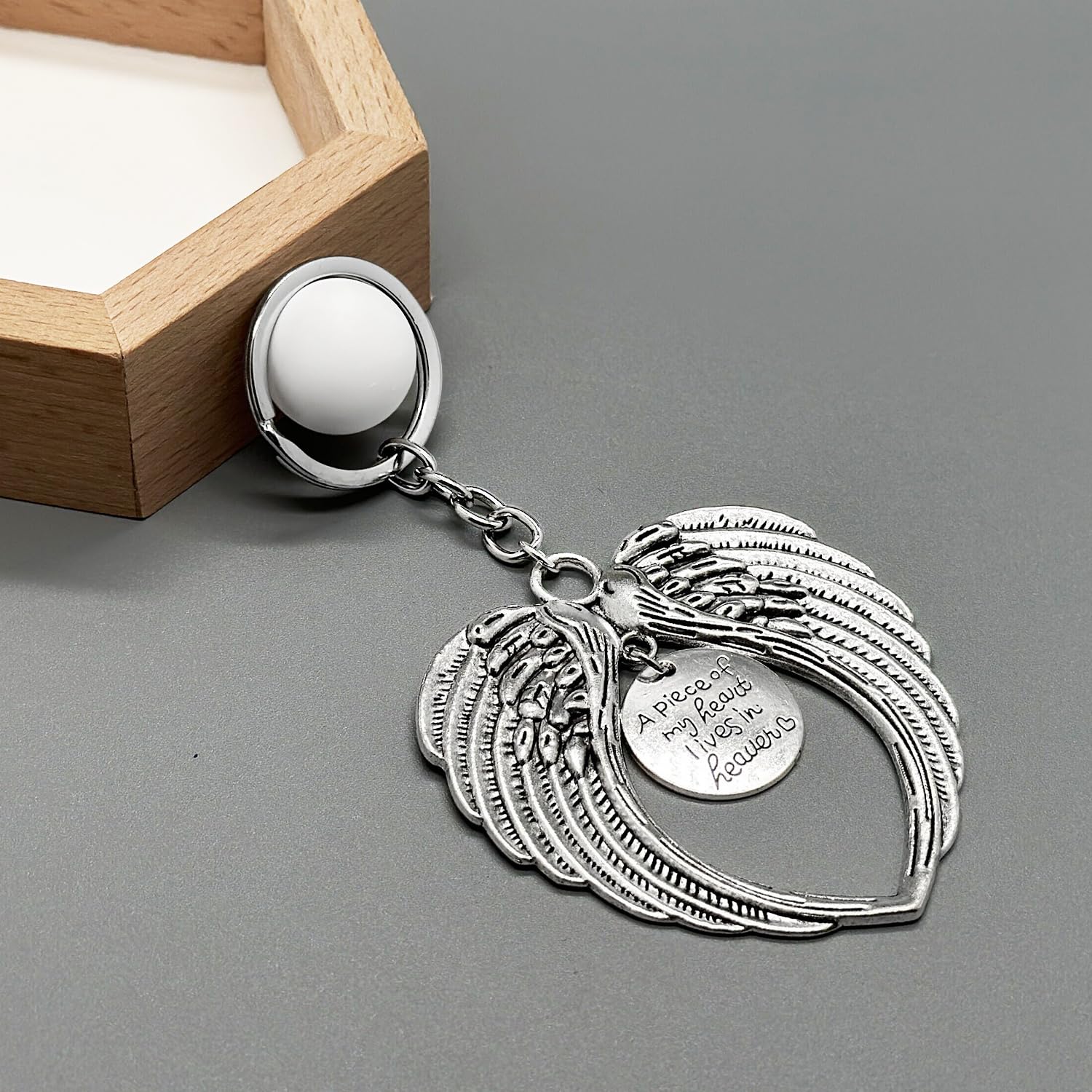 PHAETON 14PCS Silver Big Size Angel Wings Charms Keychain Key Ring for Memorial Keyring Religious Gifts Memorial Decorations