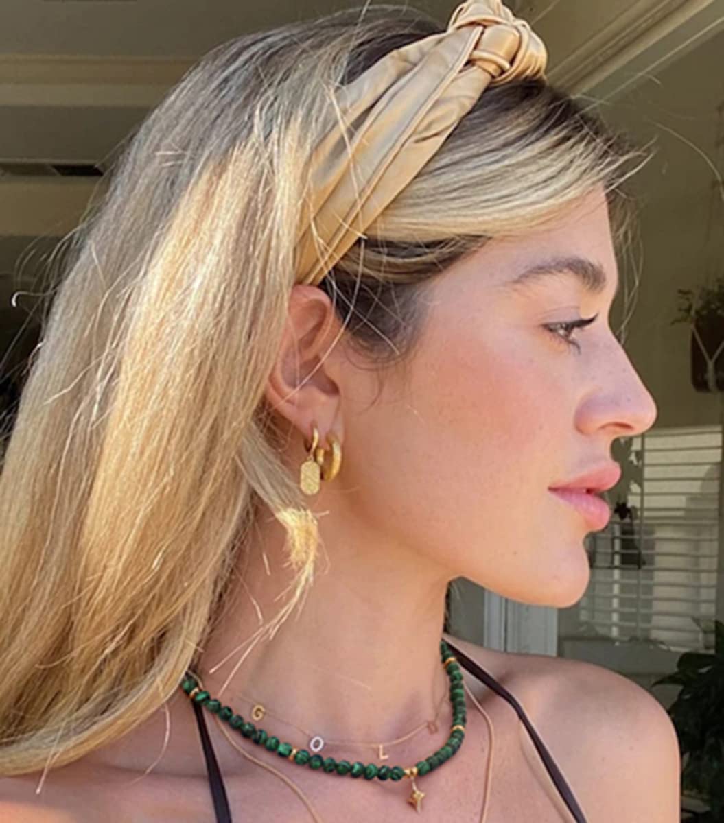 PEARLADA Boho Malachite Beaded Choker, Chakra Gemstone Necklace for Women, 18k Gold Star Charm Pendant Necklace