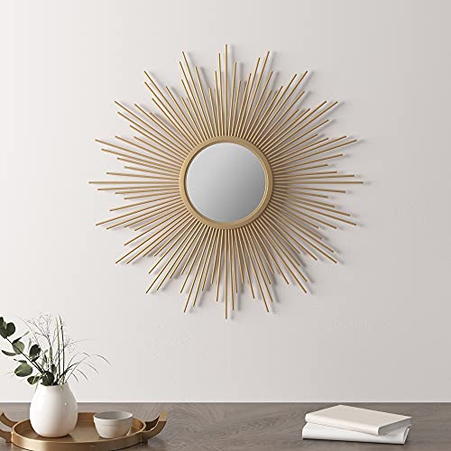 Madison Park Wall Décor Fiore Metal Sunburst Mirror for Living Room - Home Accent, Ready to Hang Bedroom Decoration, 29.5" Diameter, Gold