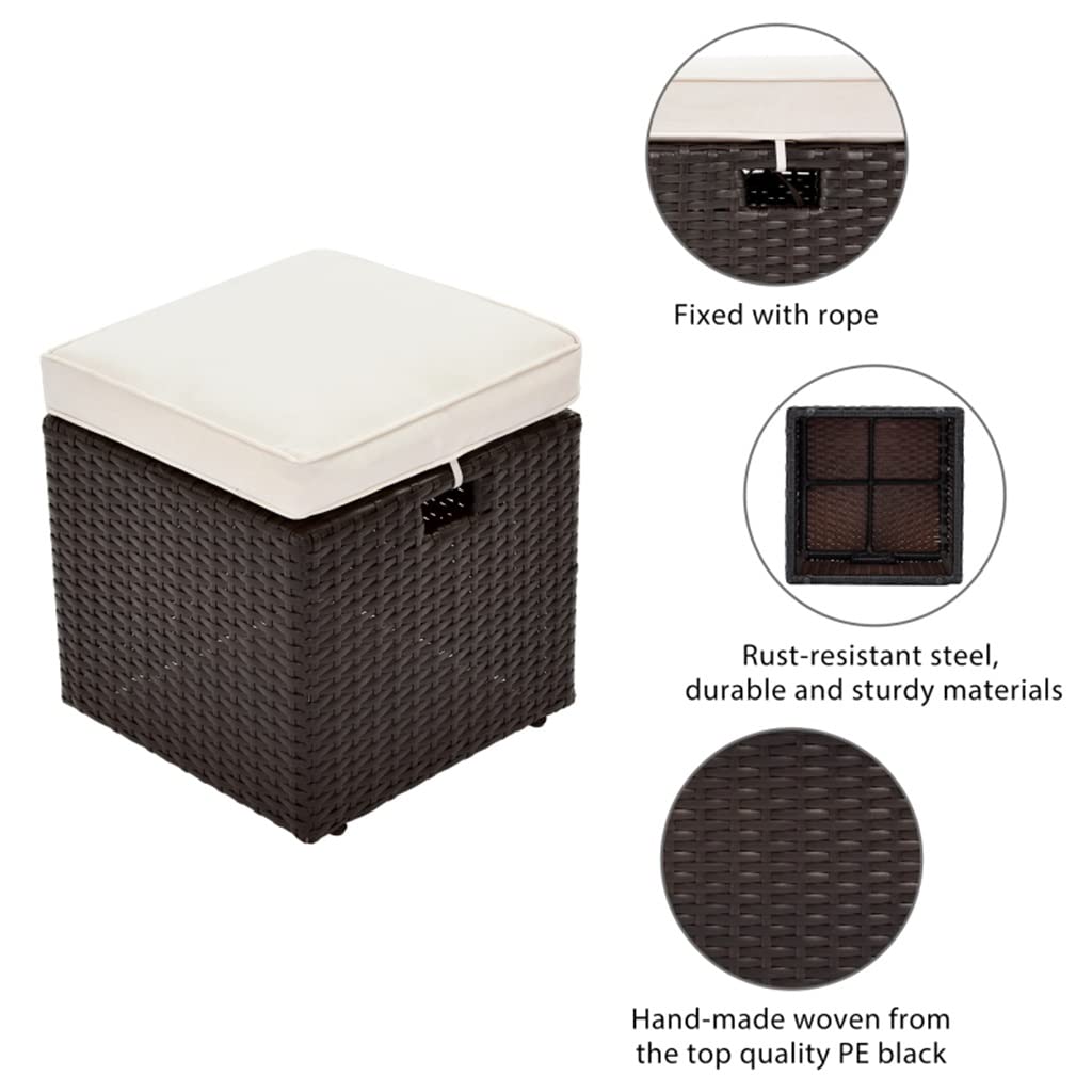 LHLLHL 5 Piece Patio Furniture PE Rattan Wicker Combo Recliner Sofa Set with Glass Table and Adjustable Chairs