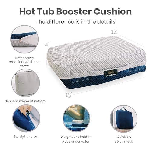 Weighted Hot Tub Booster Seat for Adults Giftable Set + Accessories; 15x13 Non-Slip Quick Dry Hot Tub Seats with Study Handles & Washable Mesh Cover; Bonus Gift Bag, Laundry Net, Metal Hook