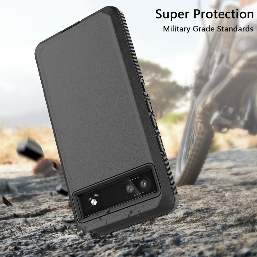 Mstechcorp 6goodeals for Google Pixel 7 Pro, Shockproof Full Body Protection Kickstand Case Cover with Swivel Belt Clip (Black)