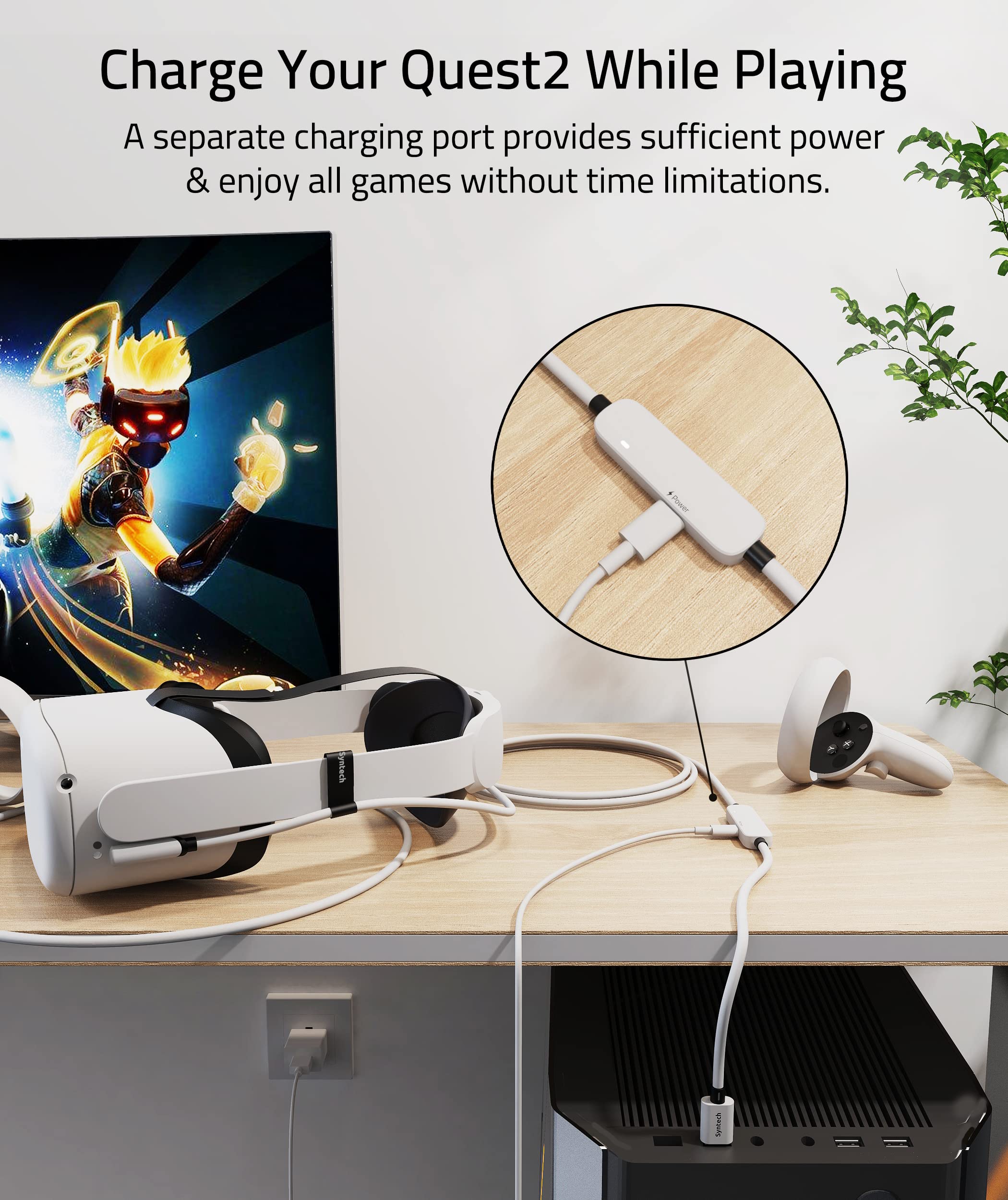 Syntech Charging Link Cable 16FT with Touch Controller Grips Cover Compatible with Oculus Quest 2