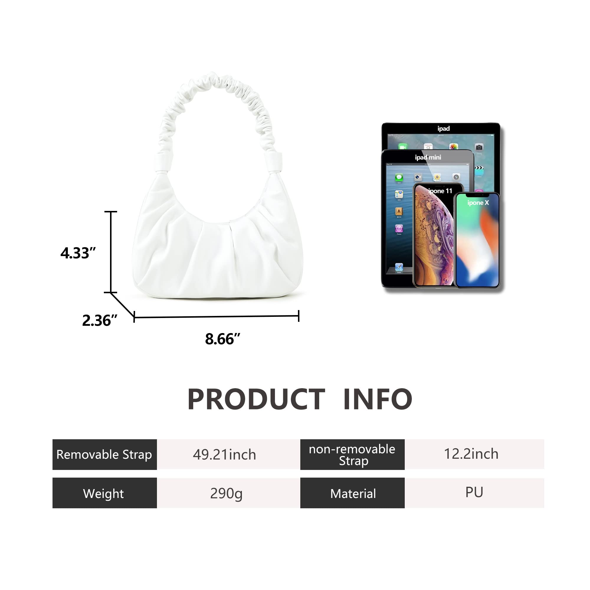 Small Purse PU Vegan Leather Top-Handle Shoulder Bags Mini Hobo Handbags Ruched Pleated Trendy Purse for Women(White-5)