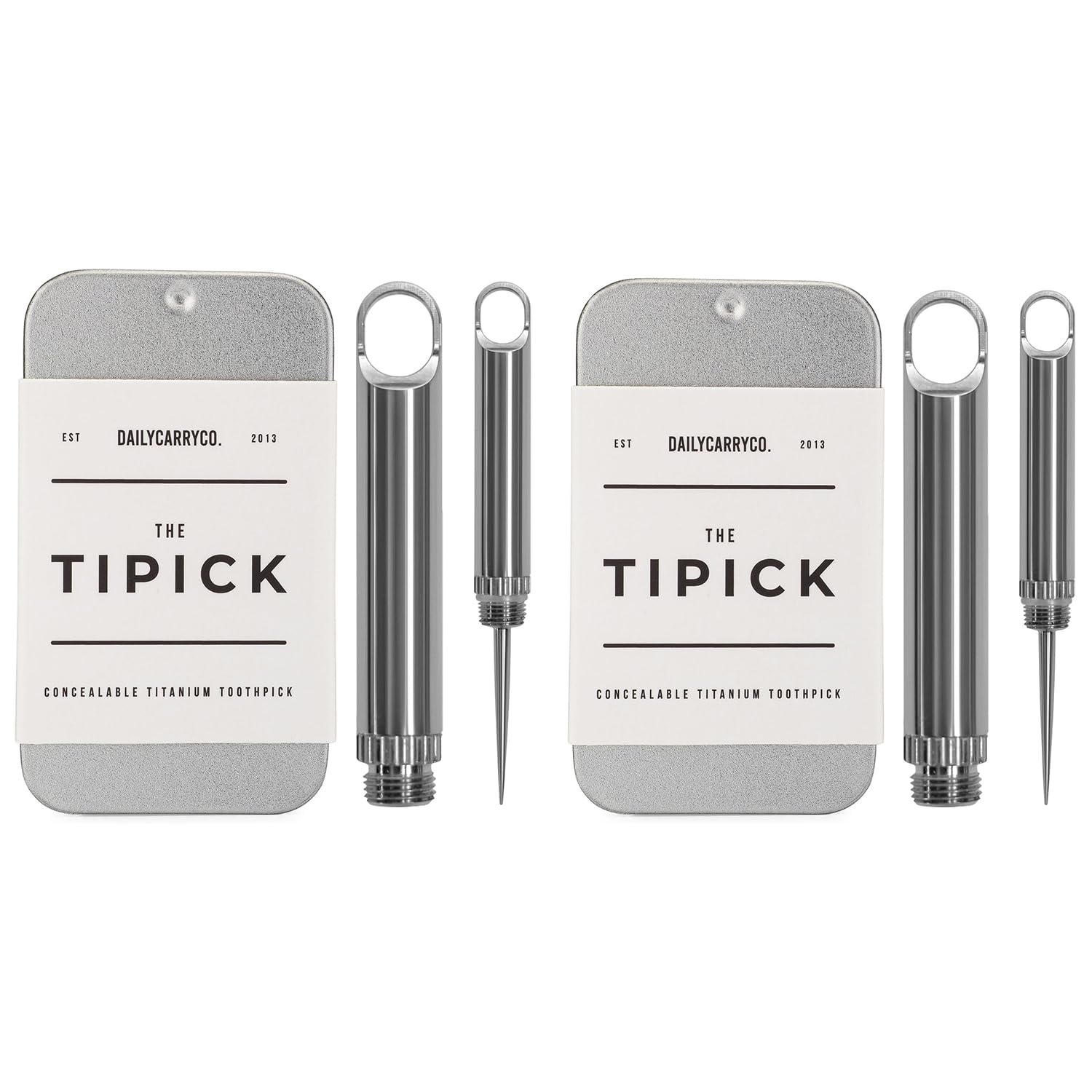 The TiPick - World's Smallest Titanium Toothpick | EDC Keychain Tool Camping Toothpick | Outdoor Concealable Micro Toothpick with Protective Case Holder (2 PACK)