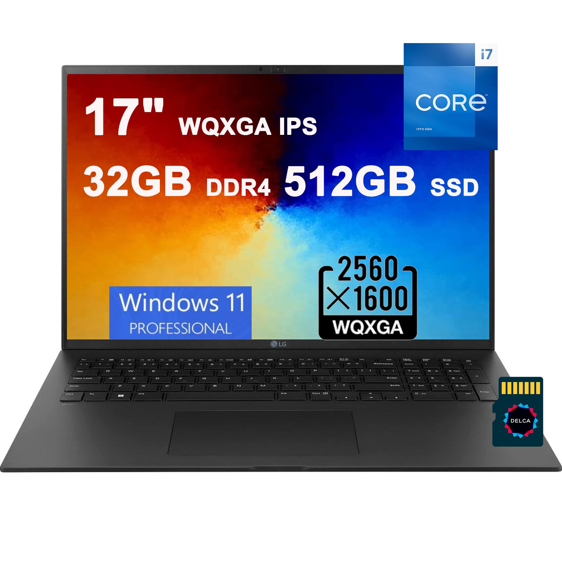 LG Gram 17 Lightweight Business Laptop | 17" WQXGA IPS | 13th Gen Intel 12-Core i7-1360P | 32GB DDR4 512GB SSD | Backlit Thunderbolt4 USB4 Long Battery Life Win11Pro Black + 32GB MicroSD Card