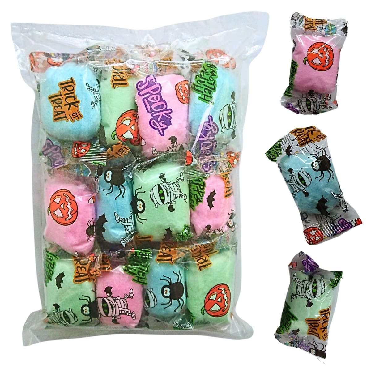 Lupy Lups! Cotton Candy Party Pack 0.5 oz each - Pastel Candy for Stocking, Treats, Party Favors, Buffet table and Piñata (Halloween 24 Pack)