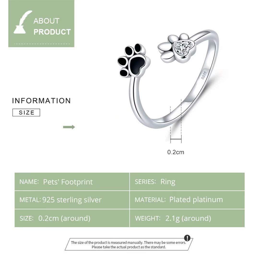 Qings Dog Paw Open Ring 925 Sterling Silver Adjustable Pet Footprint Ring Gift for Mom and Wife