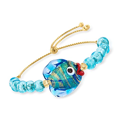 Ross-Simons Italian Multicolored Murano Glass Fish and Bead Bolo Bracelet With 18kt Gold Over Sterling